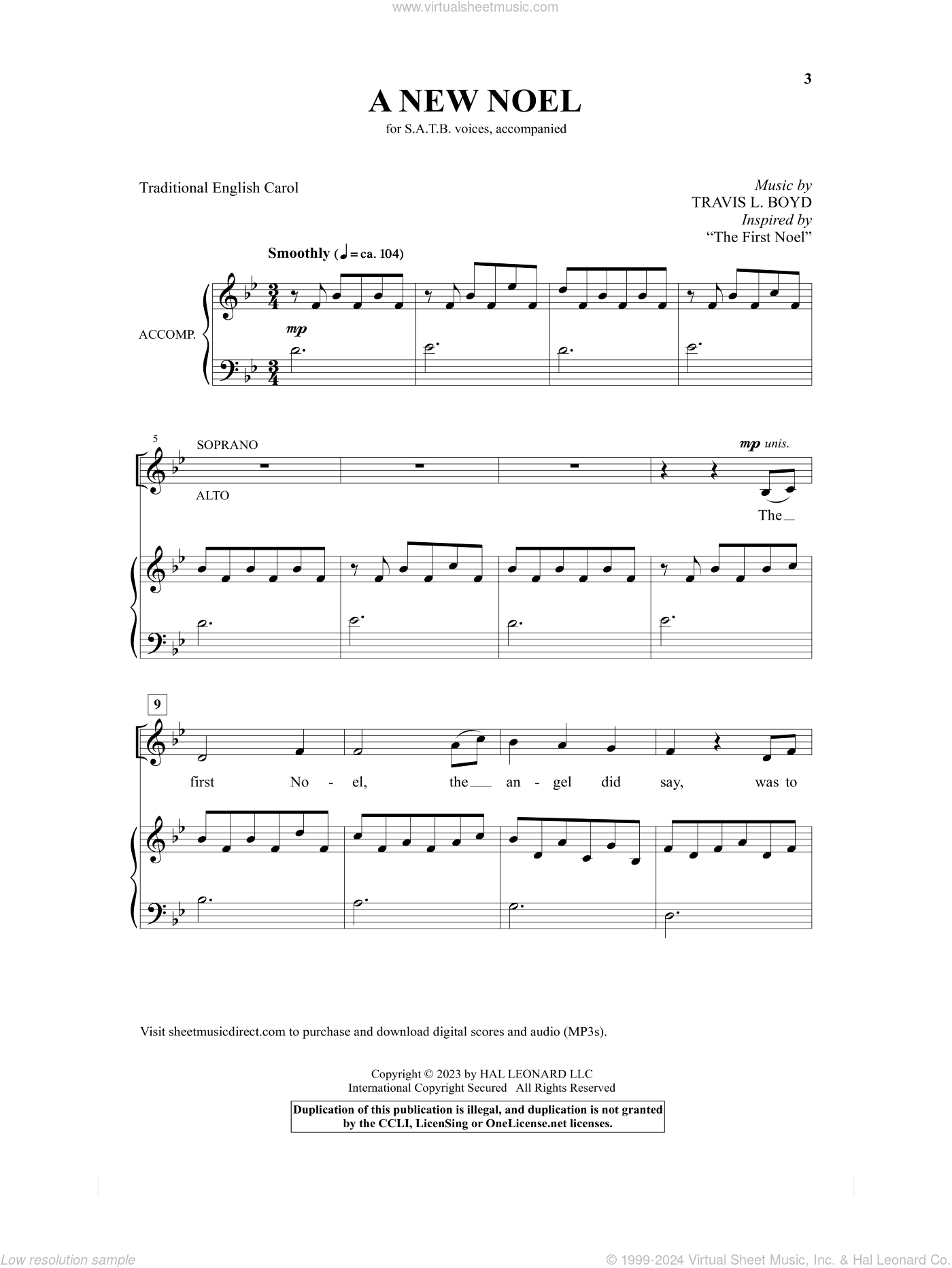 A New Noel sheet music for choir (SATB: soprano, alto, tenor, bass)