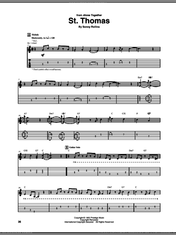 St. Thomas sheet music for guitar (tablature) (PDF)