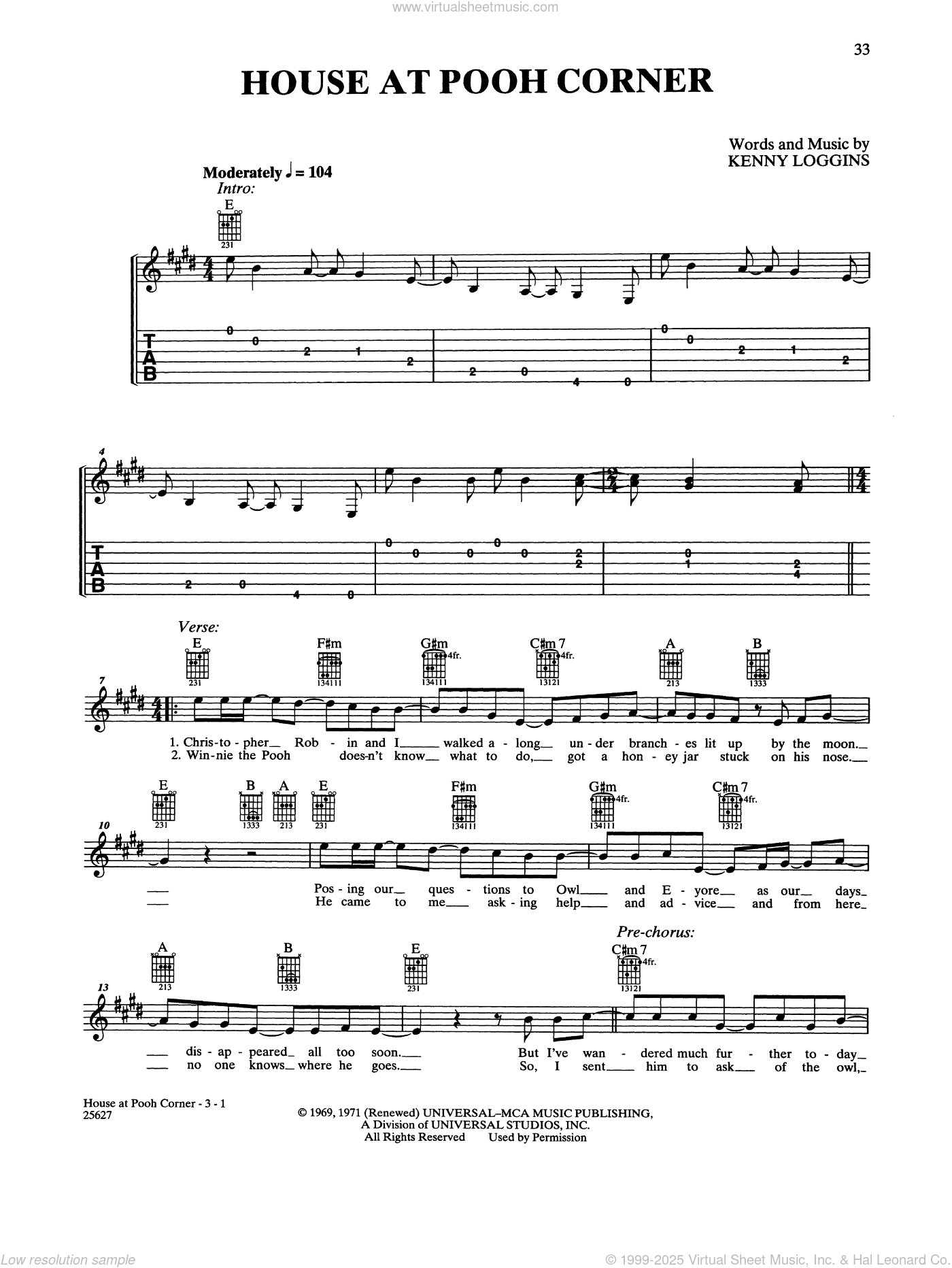 House At Pooh Corner sheet music for guitar solo (chords) (PDF)