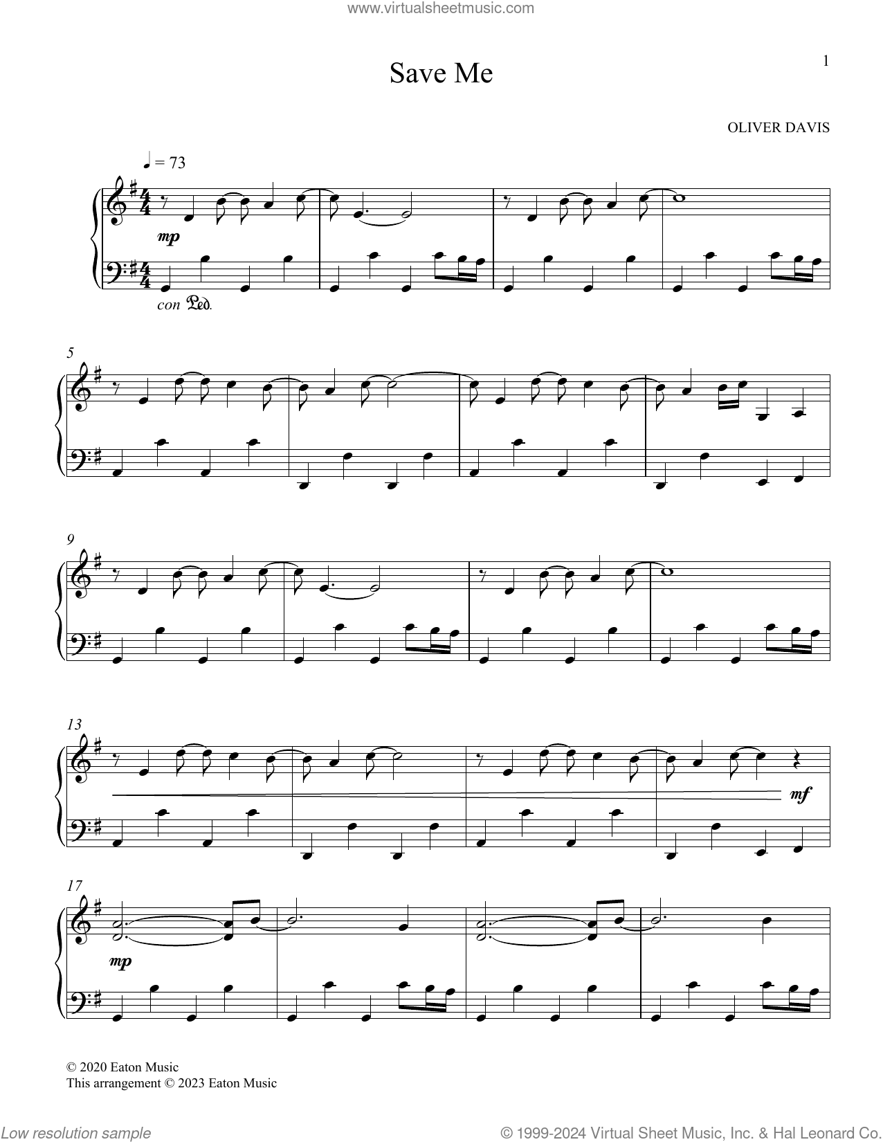 Save Me sheet music for piano solo (PDF-interactive)