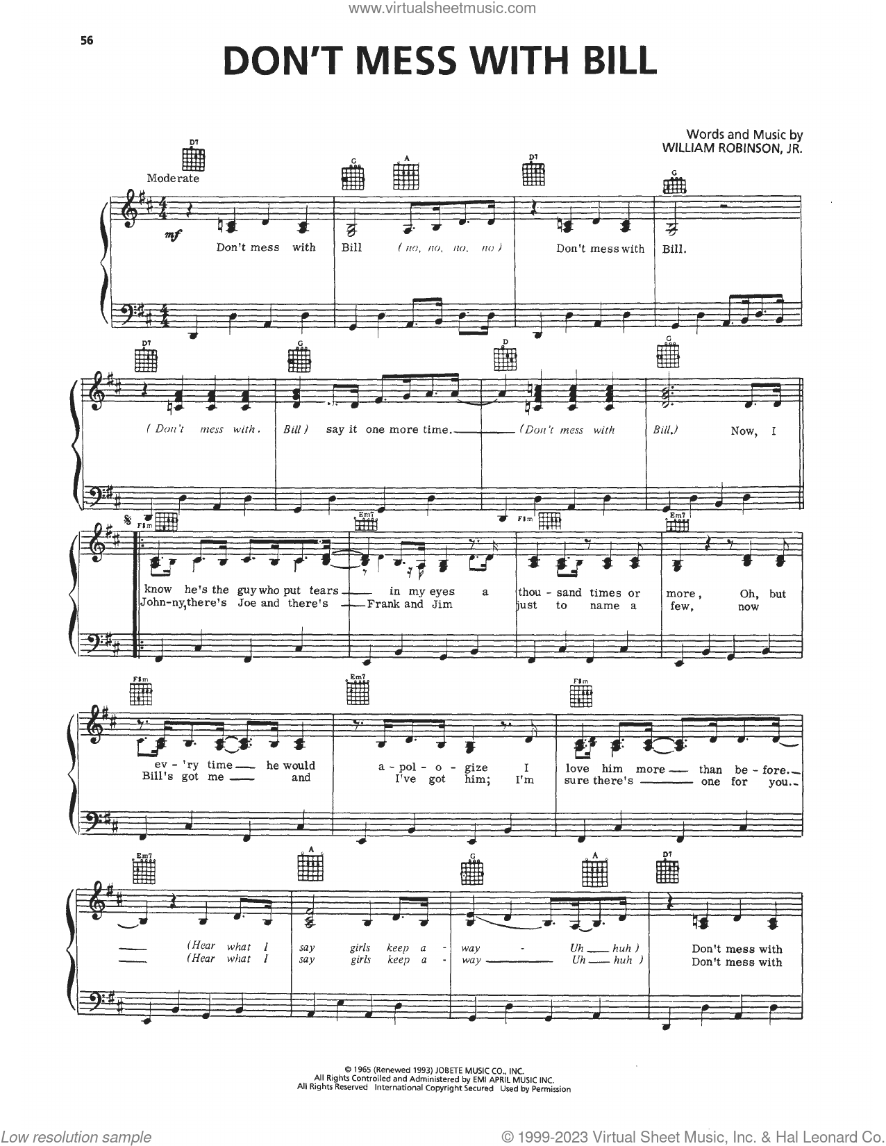 Don't Mess With Bill sheet music for voice, piano or guitar (PDF)