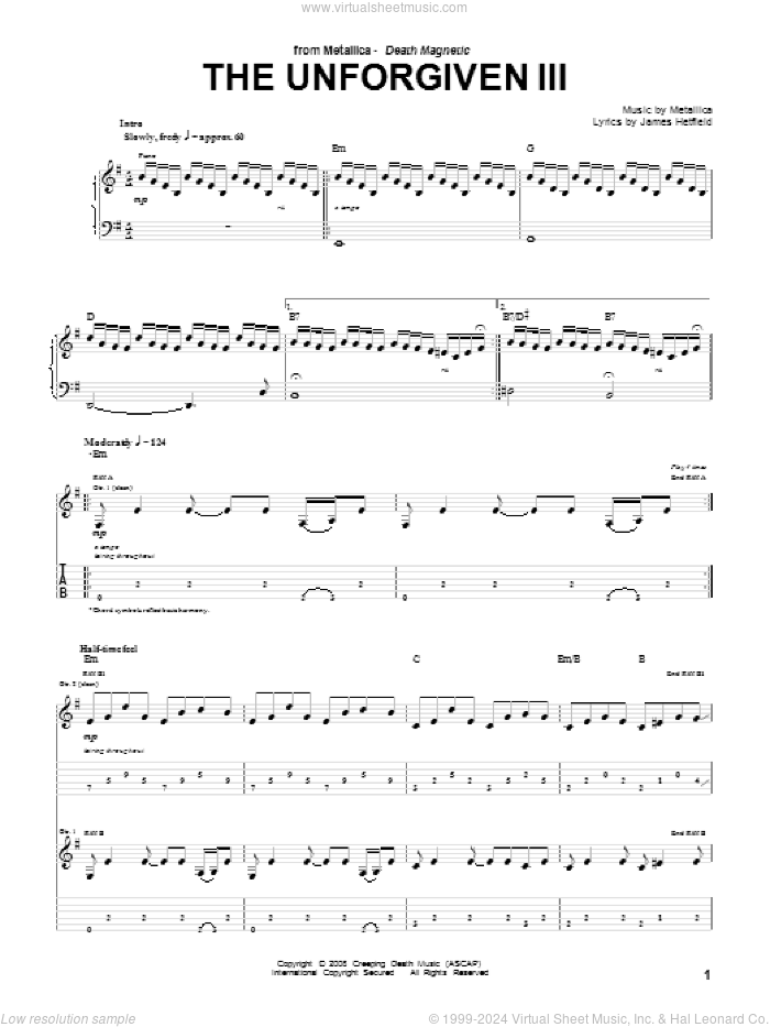 The Unforgiven III sheet music for guitar (tablature) (PDF)