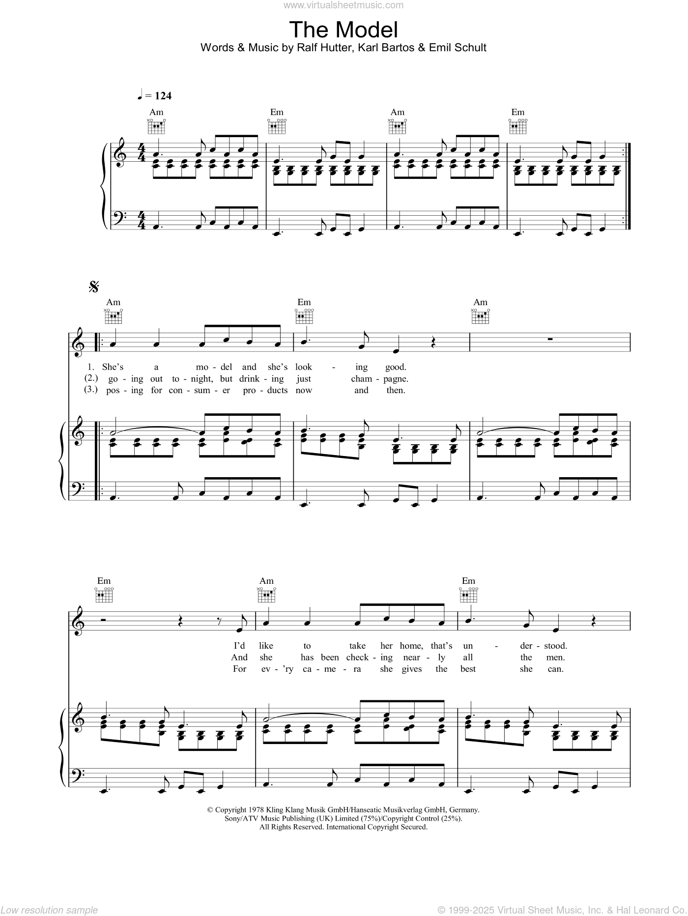 Kraftwerk - The Model sheet music for voice, piano or guitar