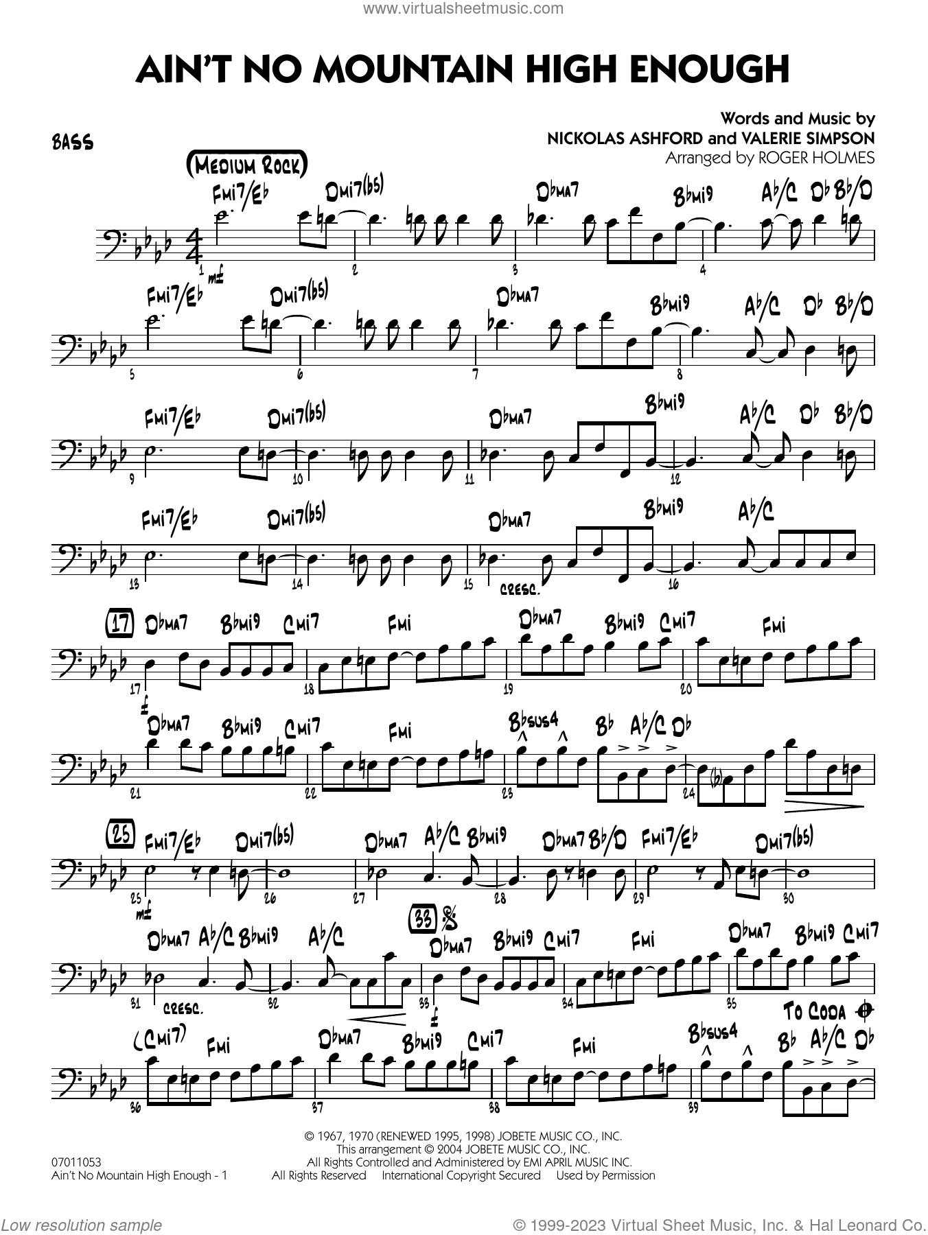 Ain't No Mountain High Enough (arr. Holmes) sheet music for jazz band (bass)