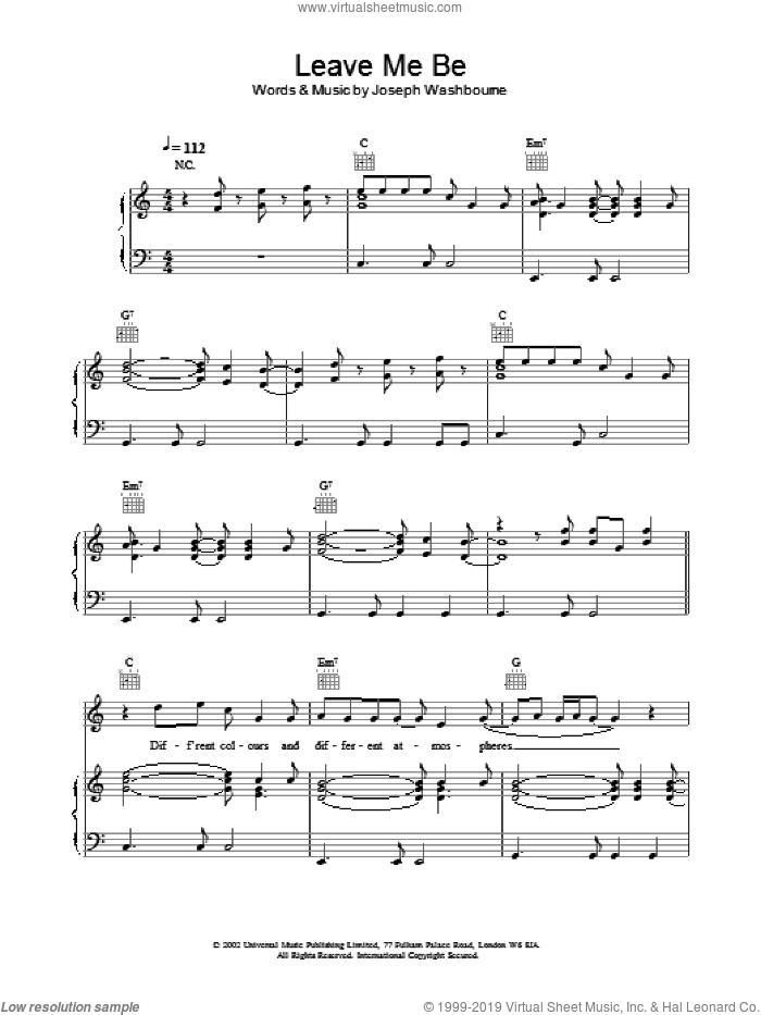 Leave Me Be sheet music for voice, piano or guitar (PDF)