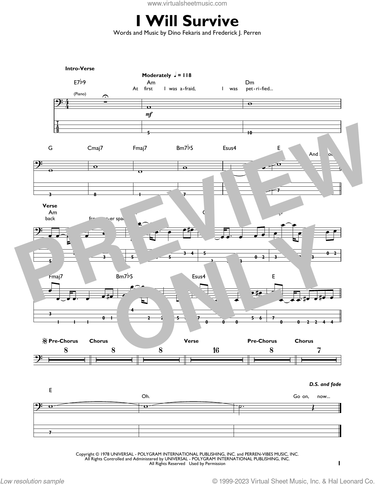 I Will Survive sheet music for bass solo (PDF)