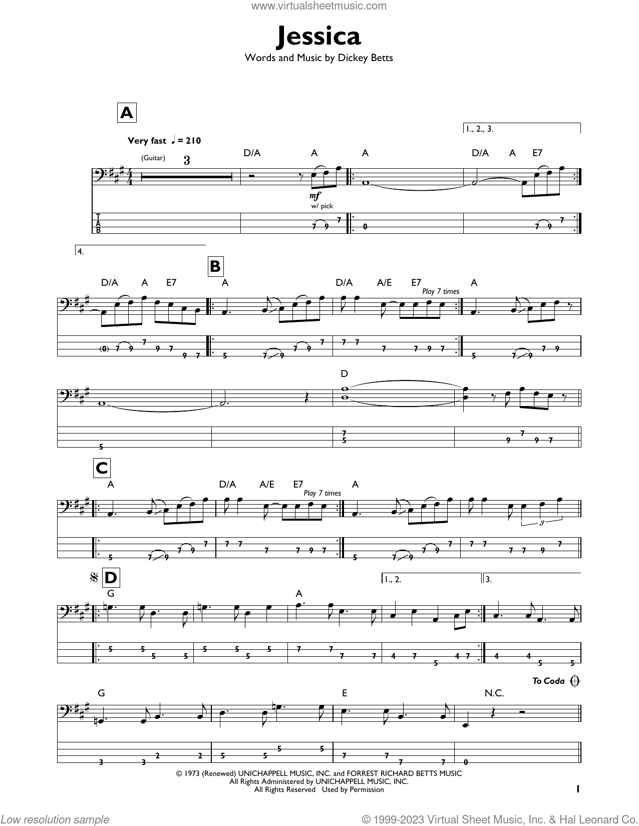 Jessica sheet music for bass solo (PDF)