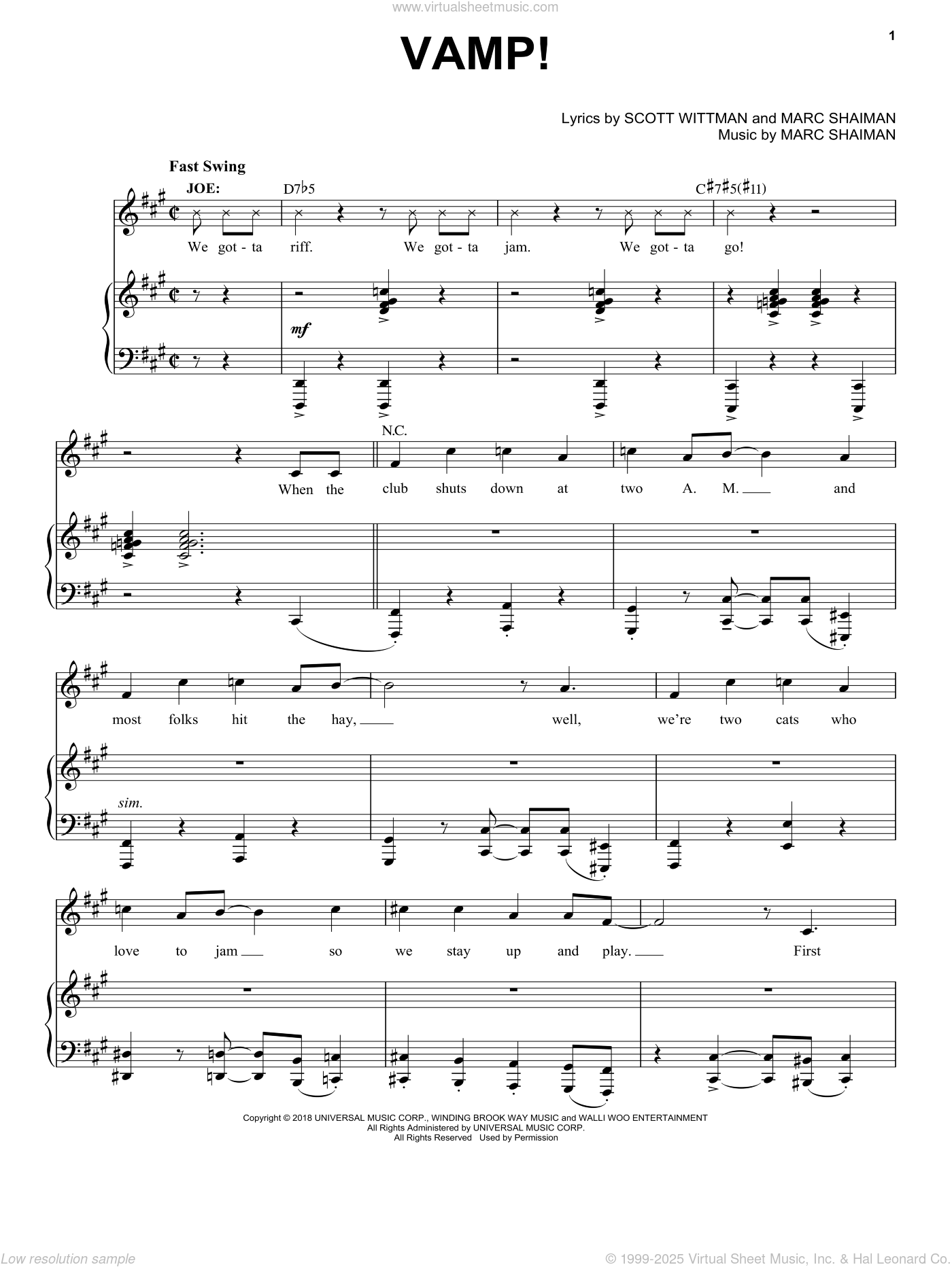 Vamp! (from Some Like It Hot) sheet music for voice, piano or guitar