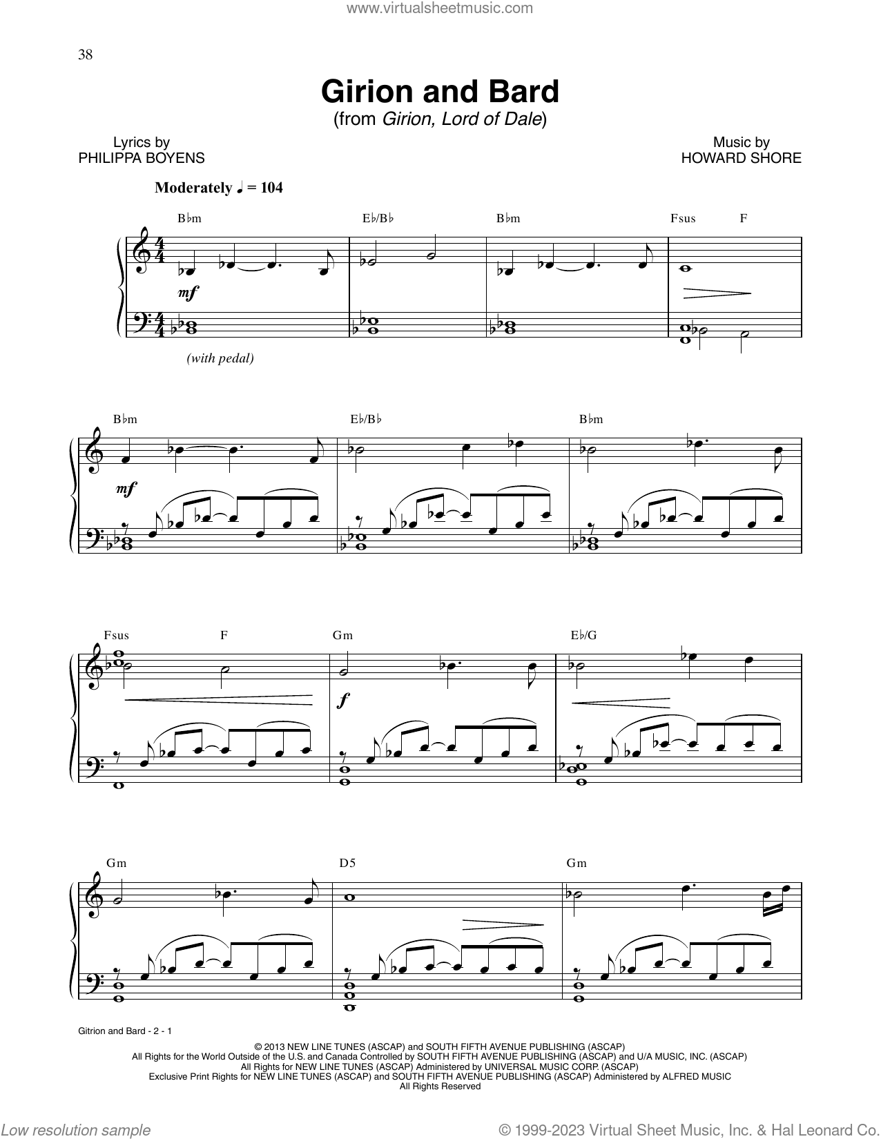 Girion And Bard (from The Hobbit: The Desolation of Smaug) sheet music ...