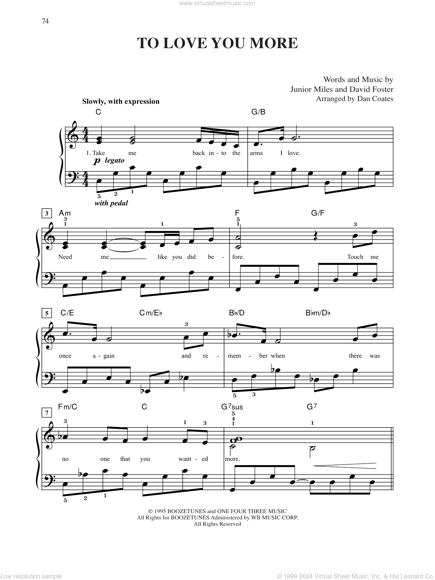 To Love You More sheet music for piano solo (PDF)