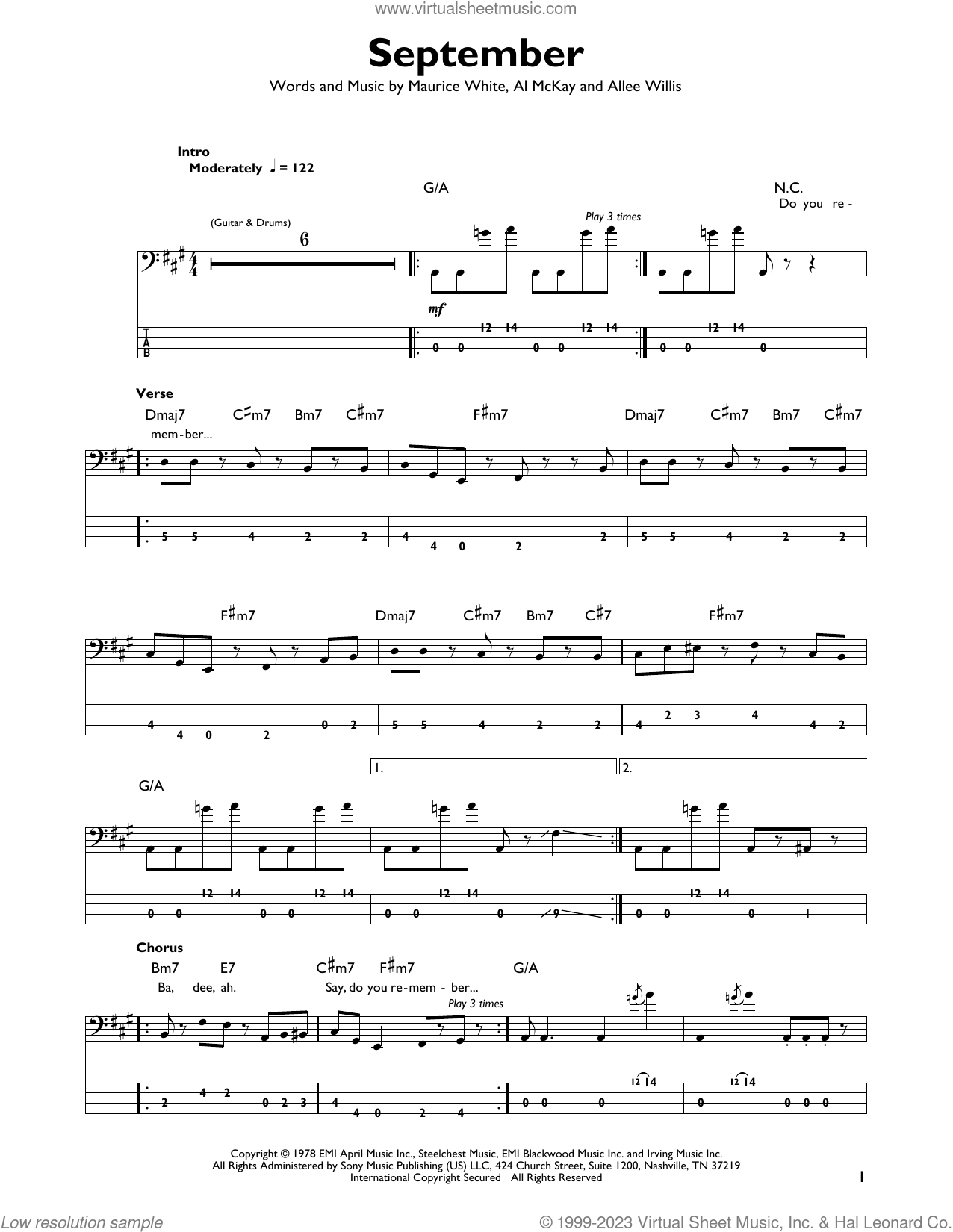 September sheet music for bass solo (PDF) v2