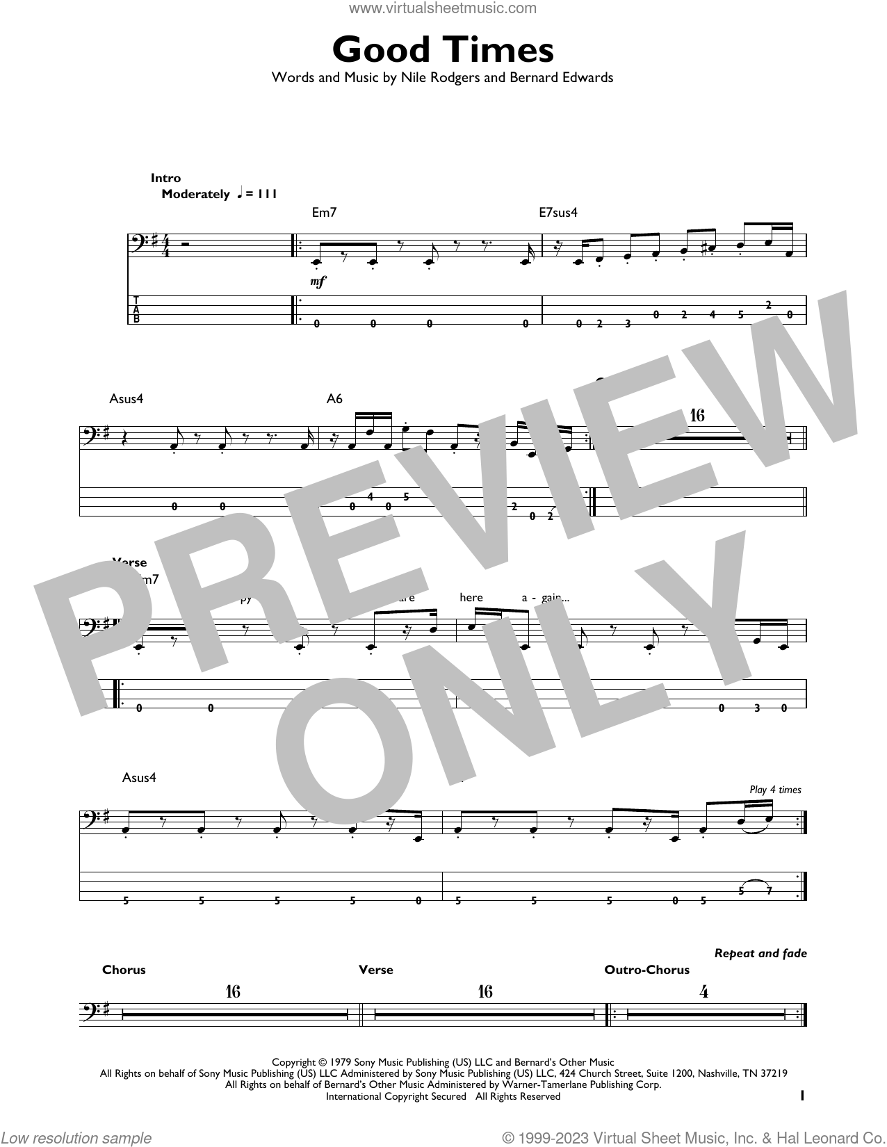 Good Times sheet music for bass solo (PDF) v2