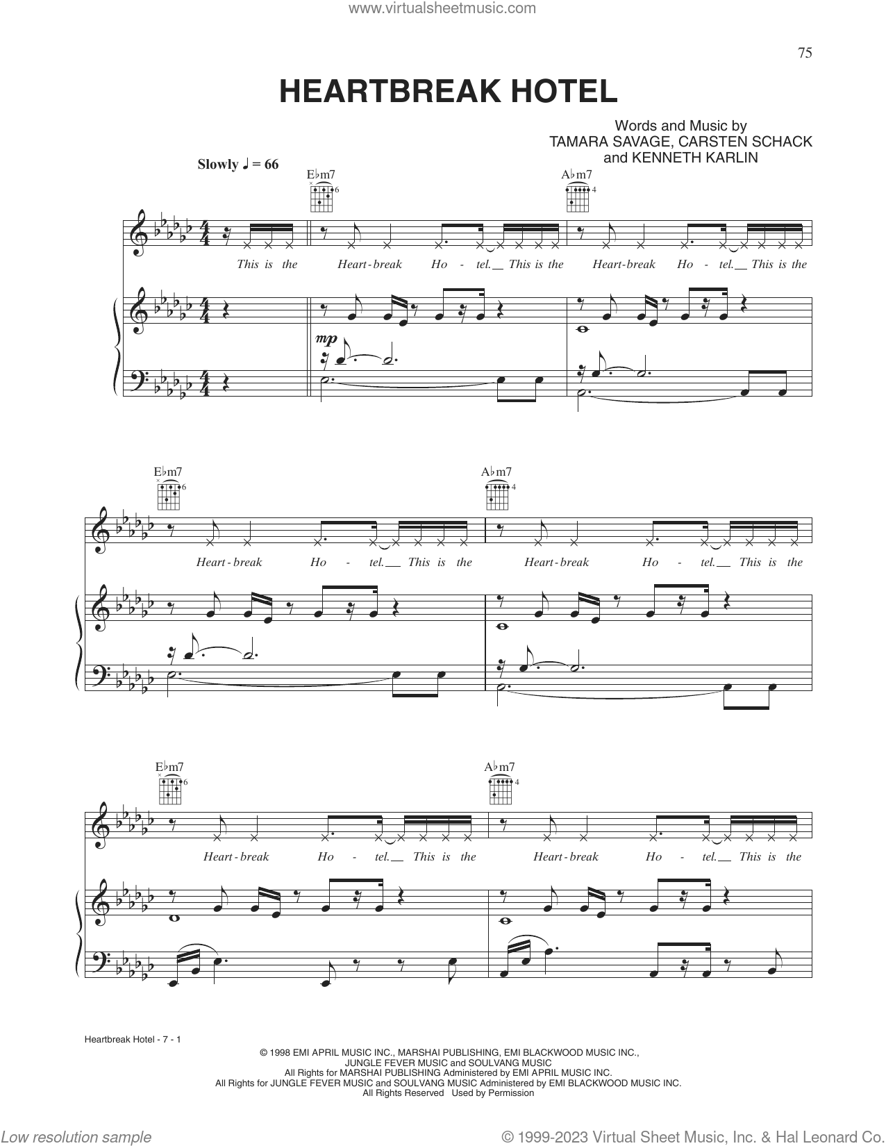 Heartbreak Hotel sheet music for voice, piano or guitar (PDF)