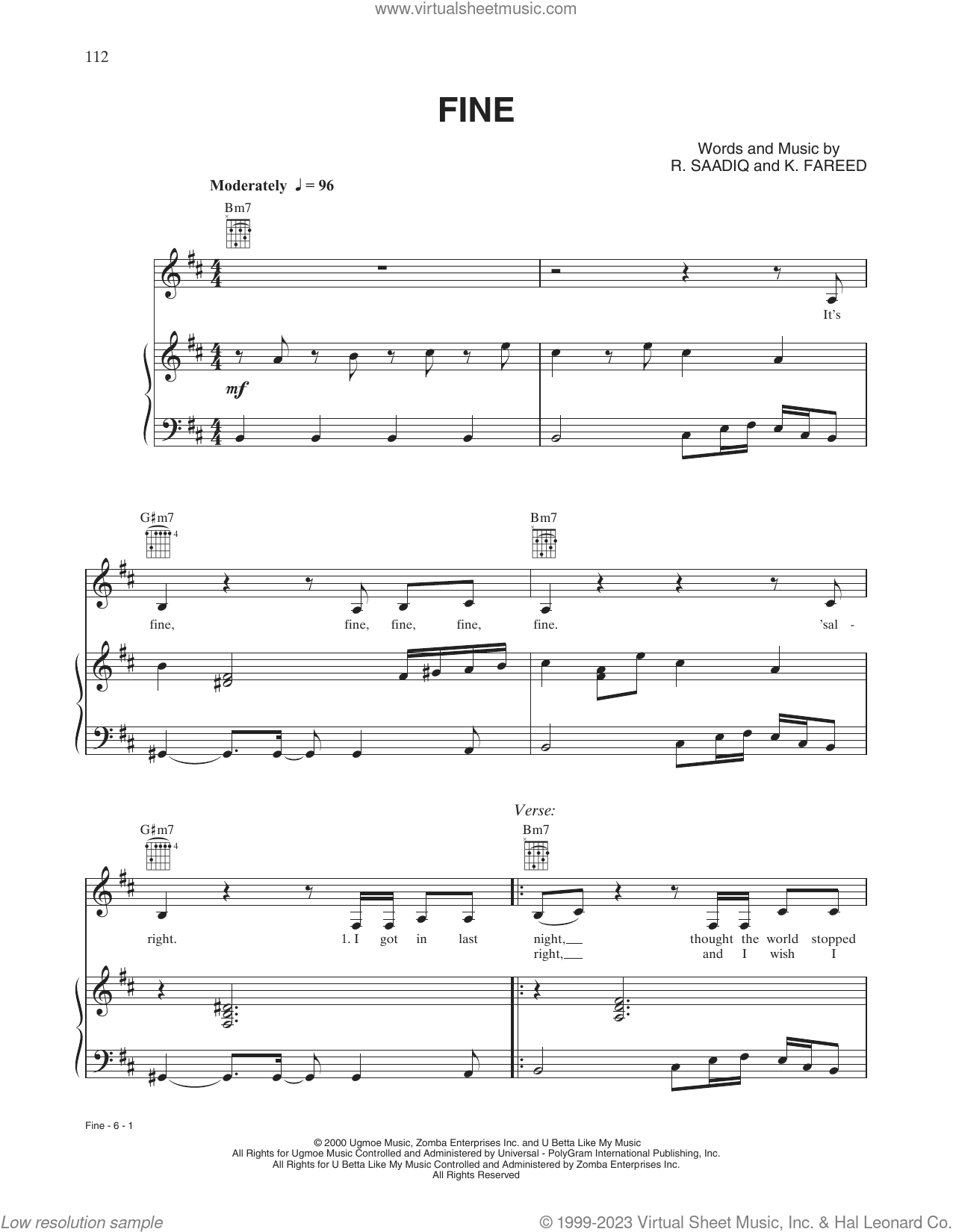 Fine sheet music for voice, piano or guitar (PDF)