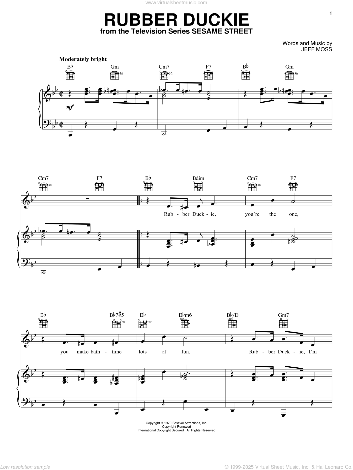 Rubber Duckie sheet music for voice, piano or guitar (PDF)