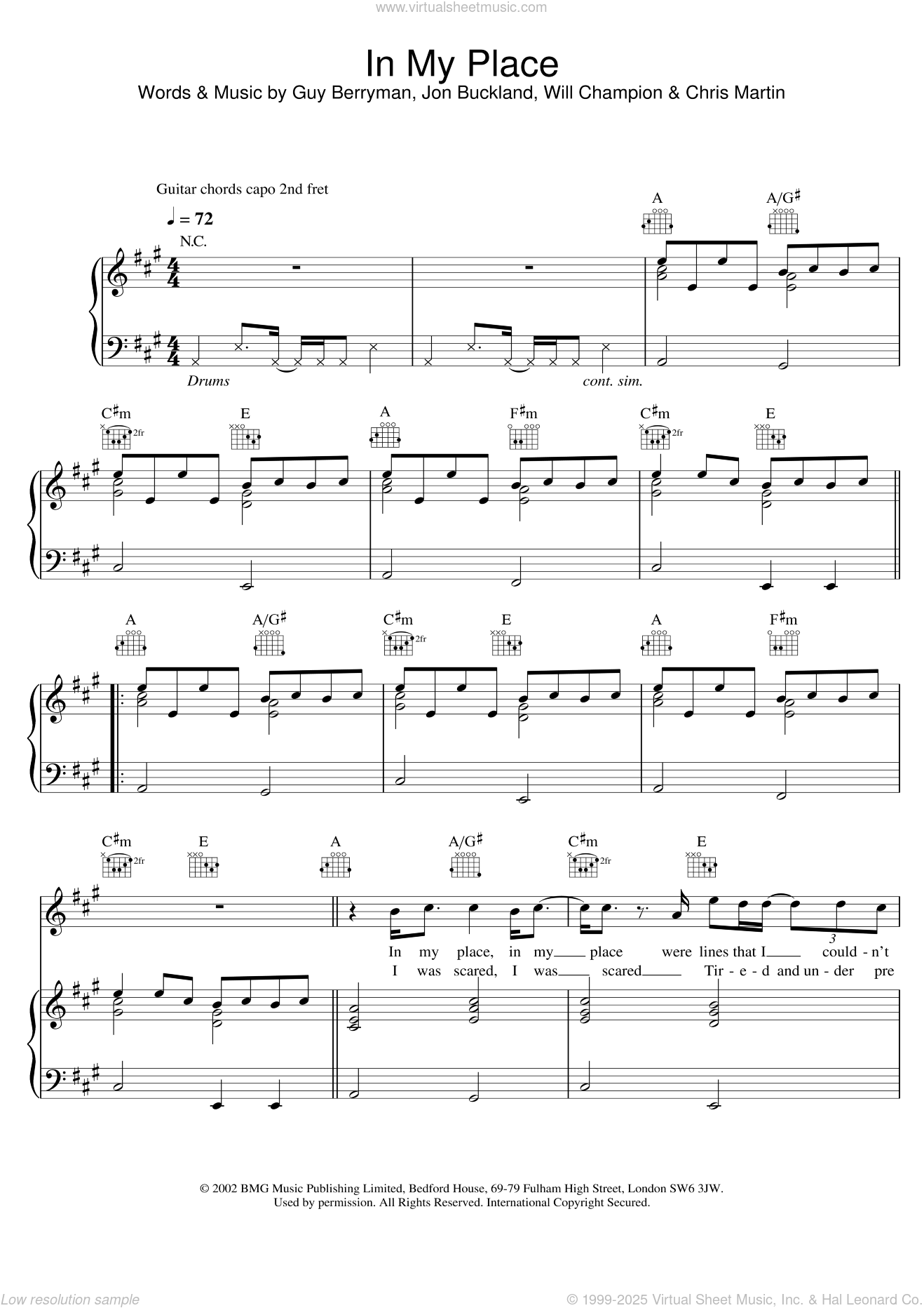 In My Place sheet music for voice, piano or guitar (PDF)