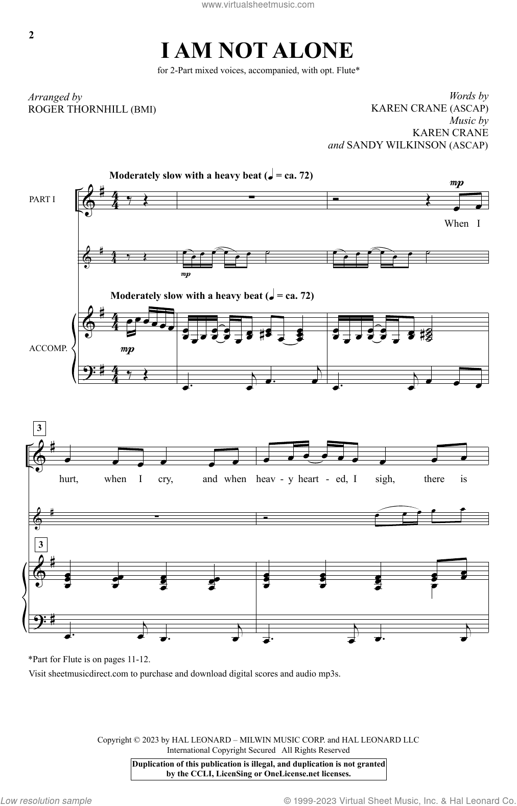 I Am Not Alone (arr. Roger Thornhill) sheet music for choir (2-Part Mixed)