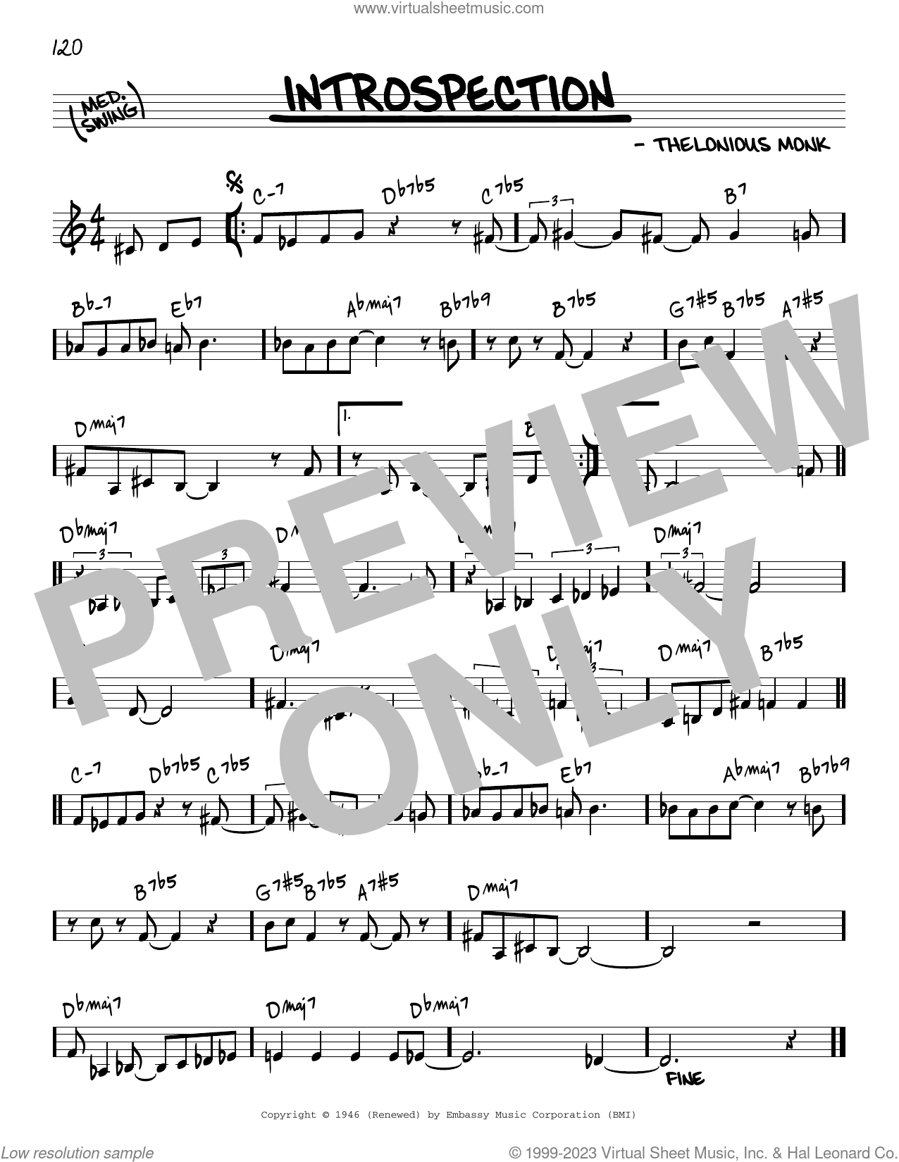 Introspection sheet music (real book - melody and chords) (real book)
