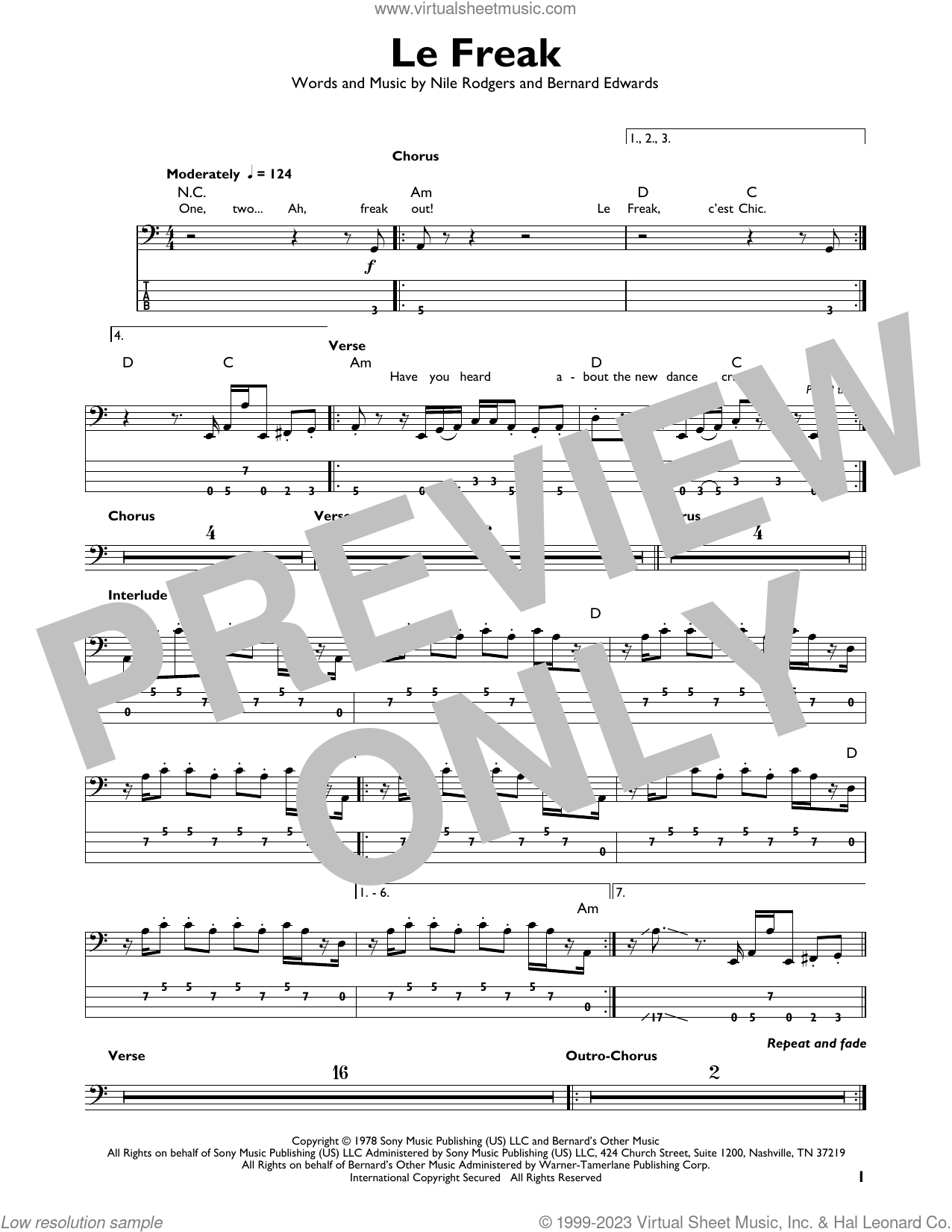 Le Freak sheet music for bass solo (PDF)