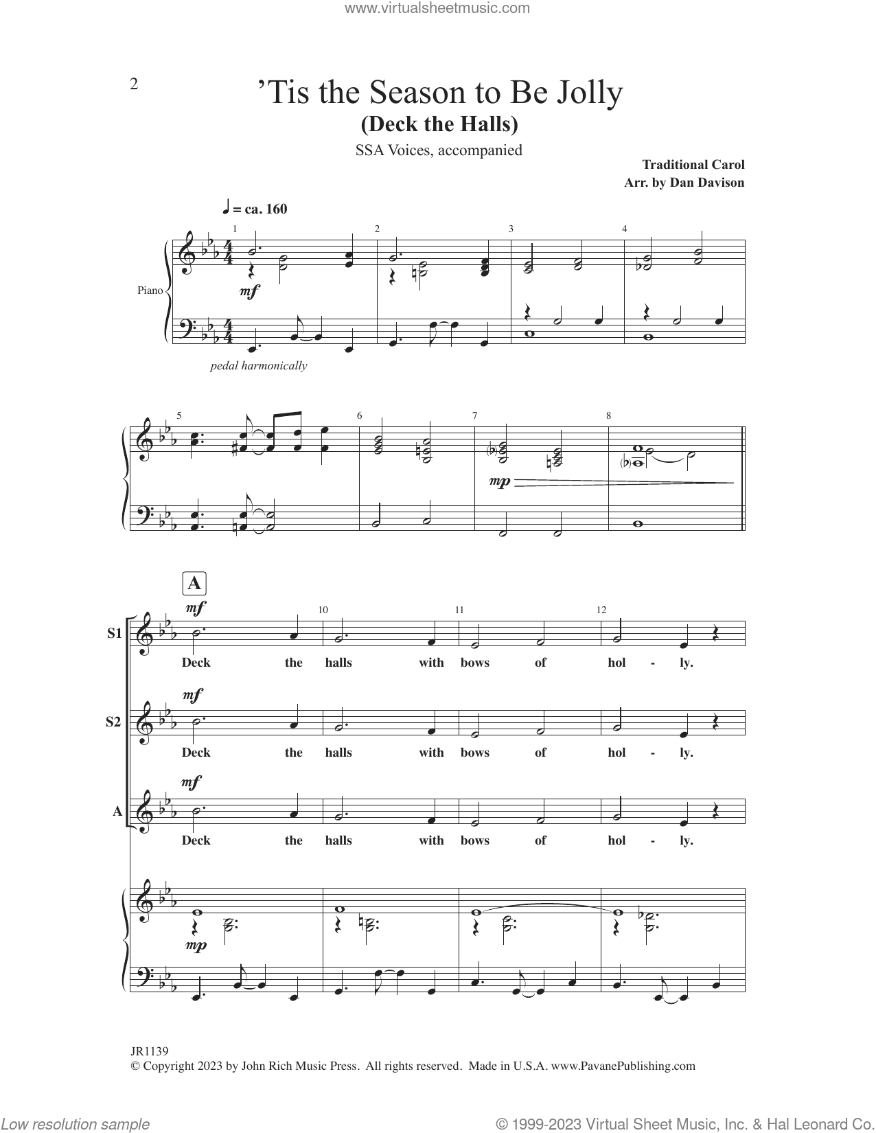 'Tis The Season To Be Jolly (Deck The Halls) sheet music for choir (SSA ...
