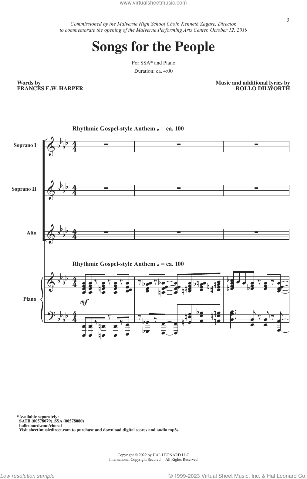 Songs For The People sheet music for choir (SSA: soprano, alto)