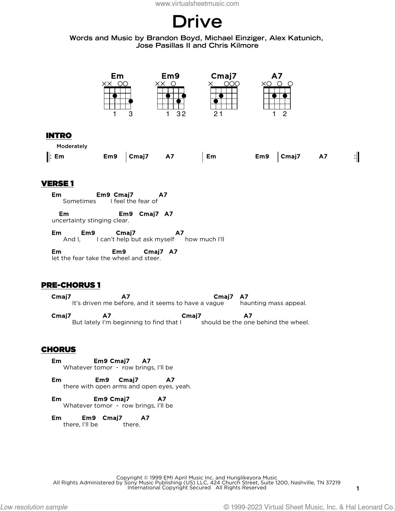 Drive sheet music (beginner) for guitar solo (PDF)