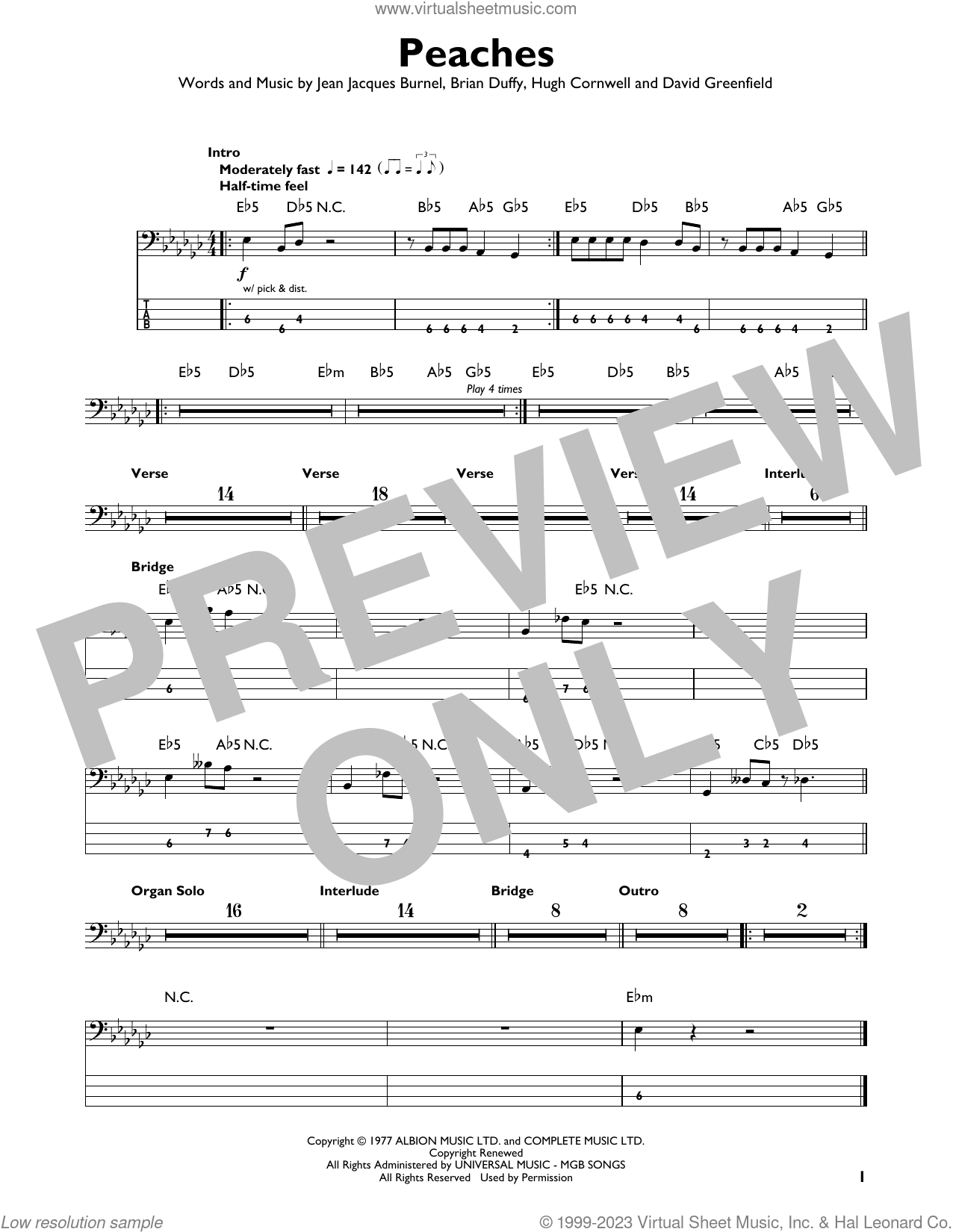 Peaches sheet music for bass solo (PDF)