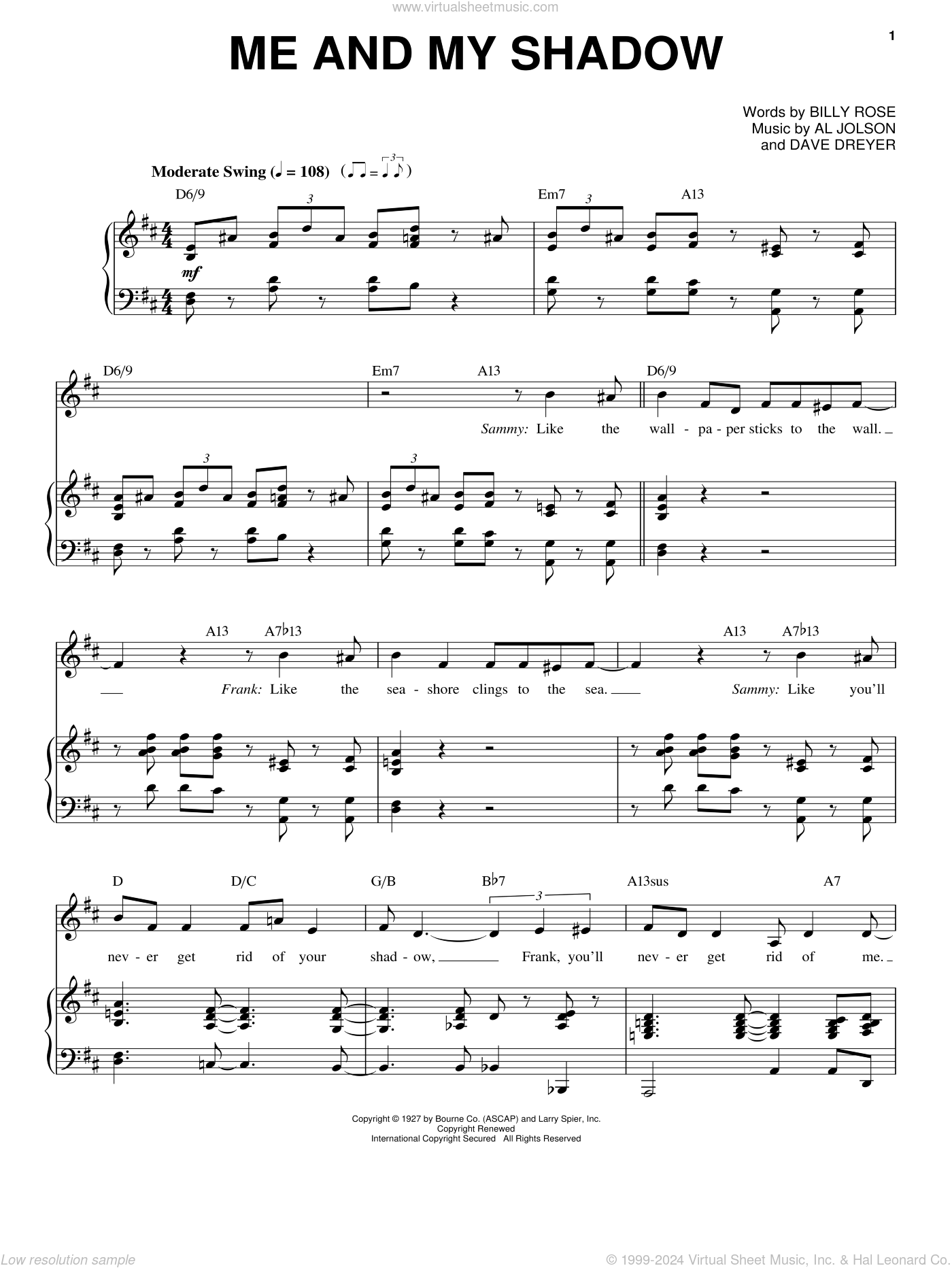 Me And My Shadow sheet music for voice and piano (PDF)