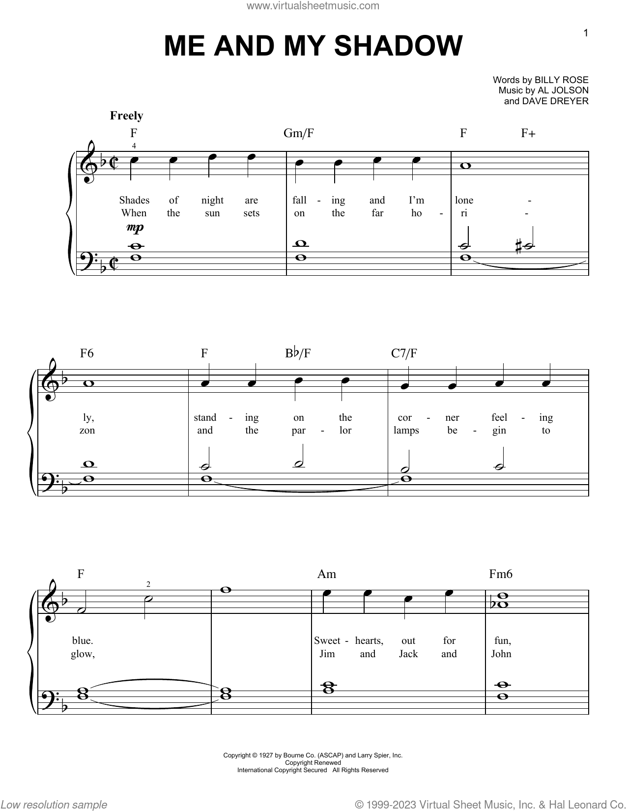 Me And My Shadow sheet music for piano solo (PDF-interactive)