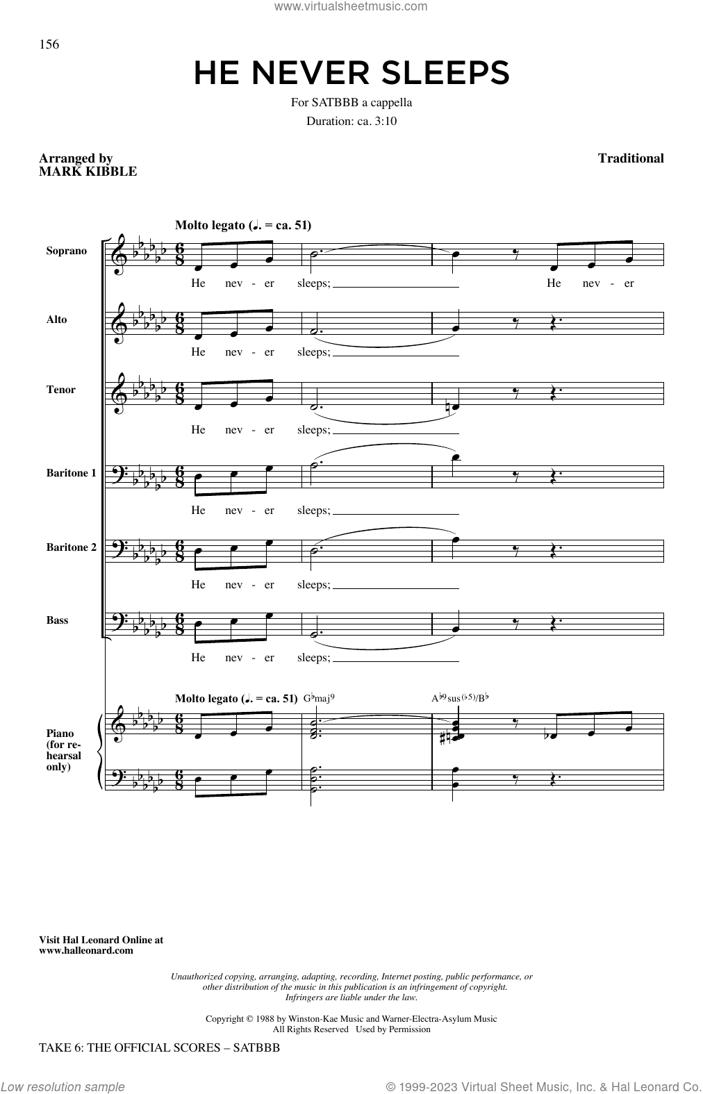 He Never Sleeps sheet music for choir (SATBBB) (PDF)