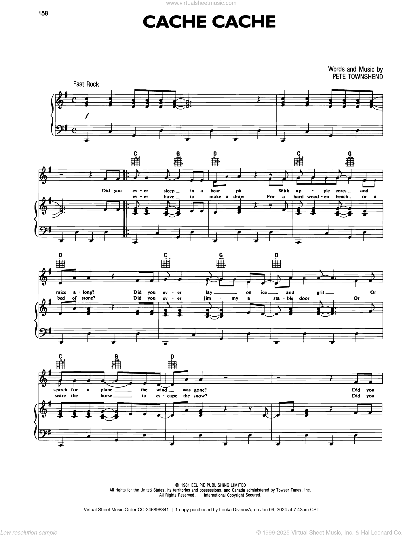 Cache Cache sheet music for voice, piano or guitar (PDF)