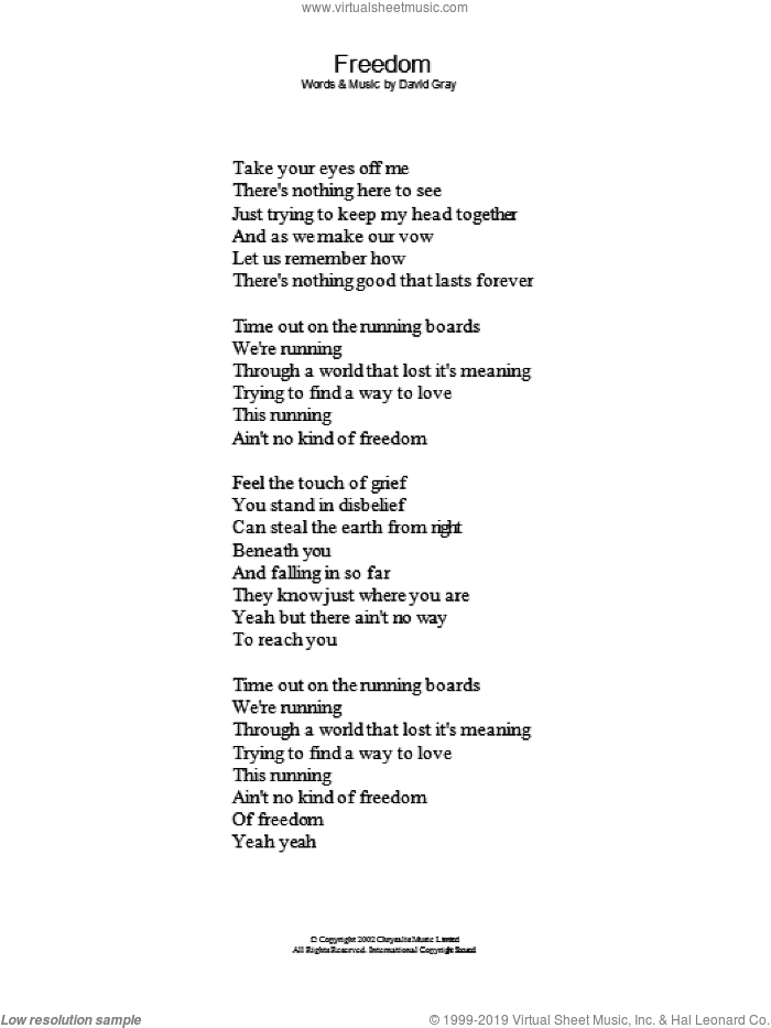Freedom sheet music for voice and other instruments (lyrics only)