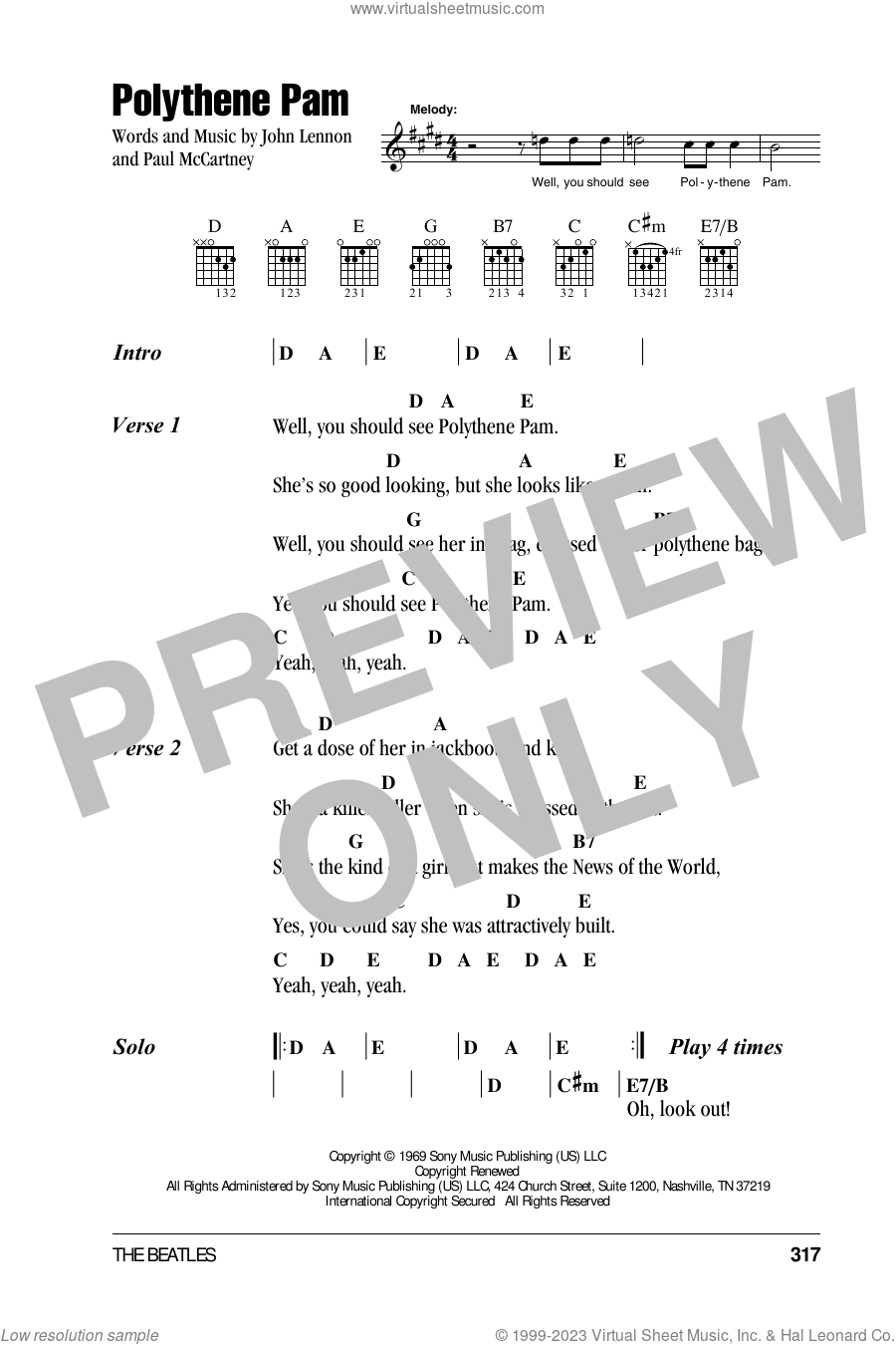 Polythene Pam sheet music for guitar (chords) (PDF) v2