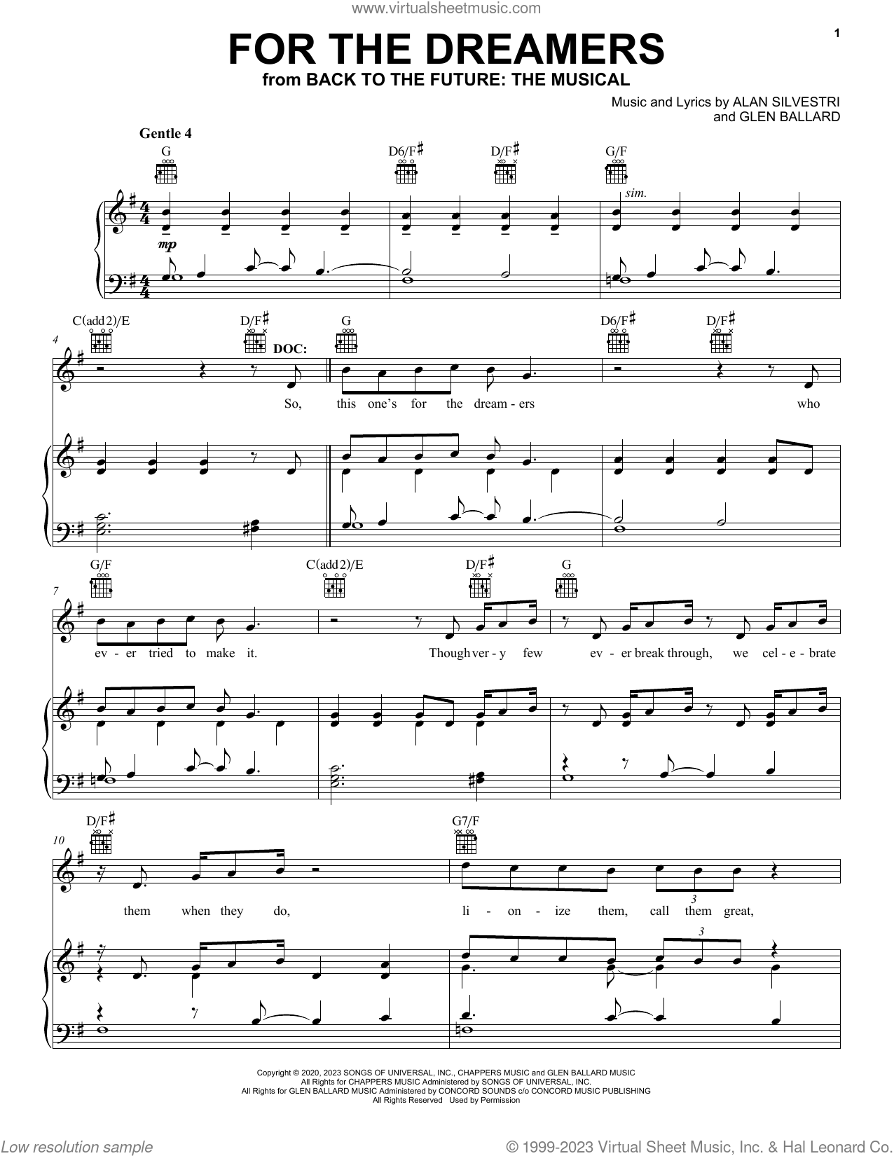 For The Dreamers (from Back To The Future: The Musical) sheet music for voice, piano or guitar