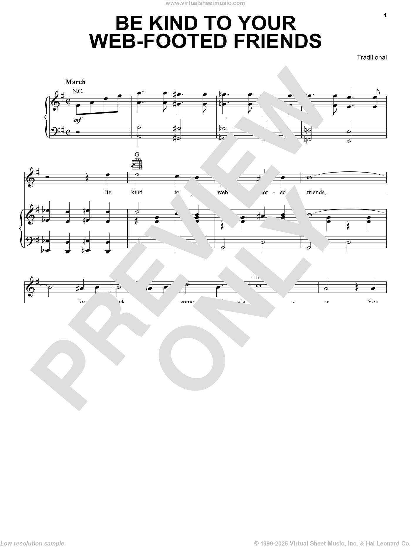 Be Kind To Your Web-Footed Friends sheet music for voice, piano or guitar
