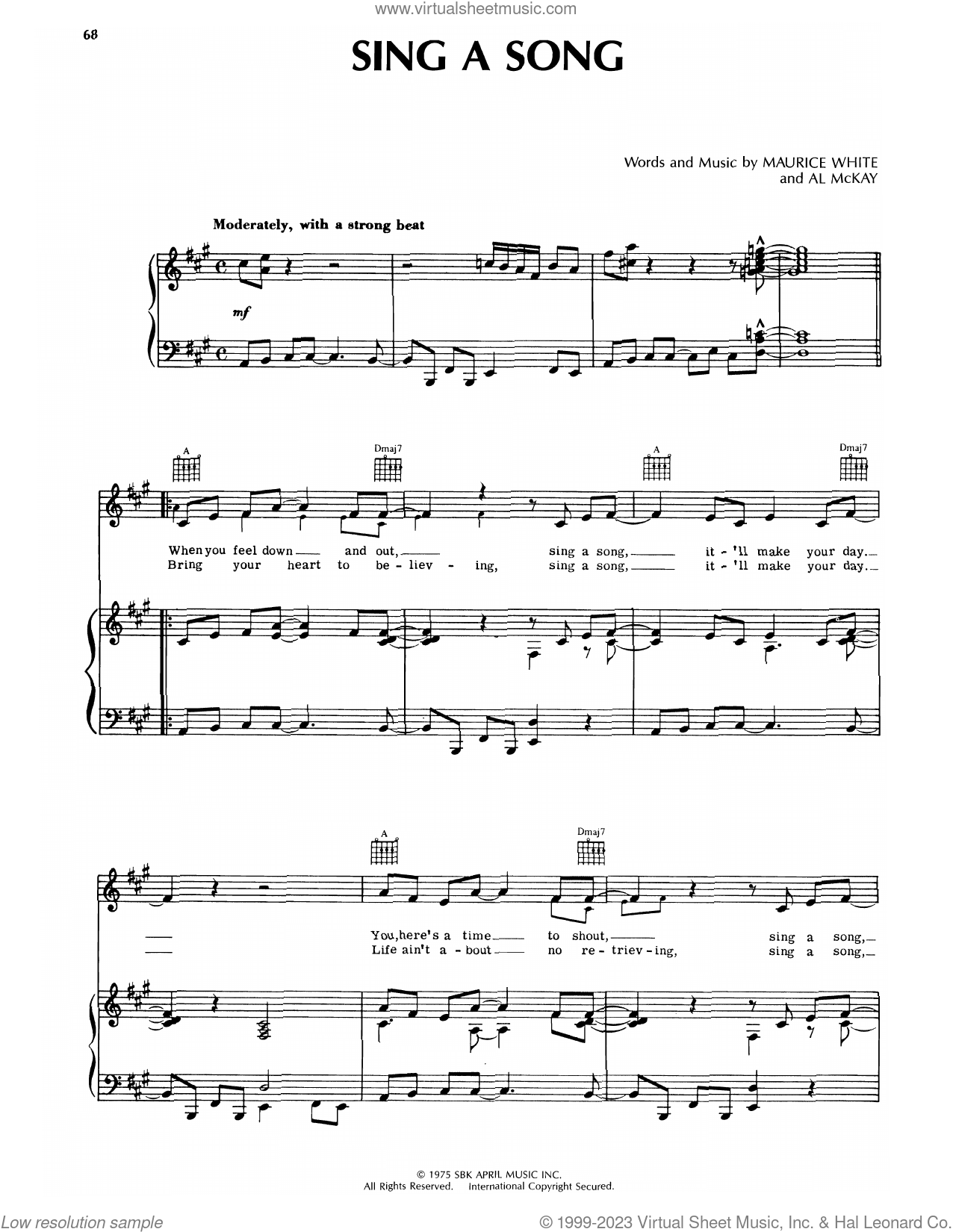 Earth, Wind & Fire: Sing A Song sheet music for voice, piano or guitar
