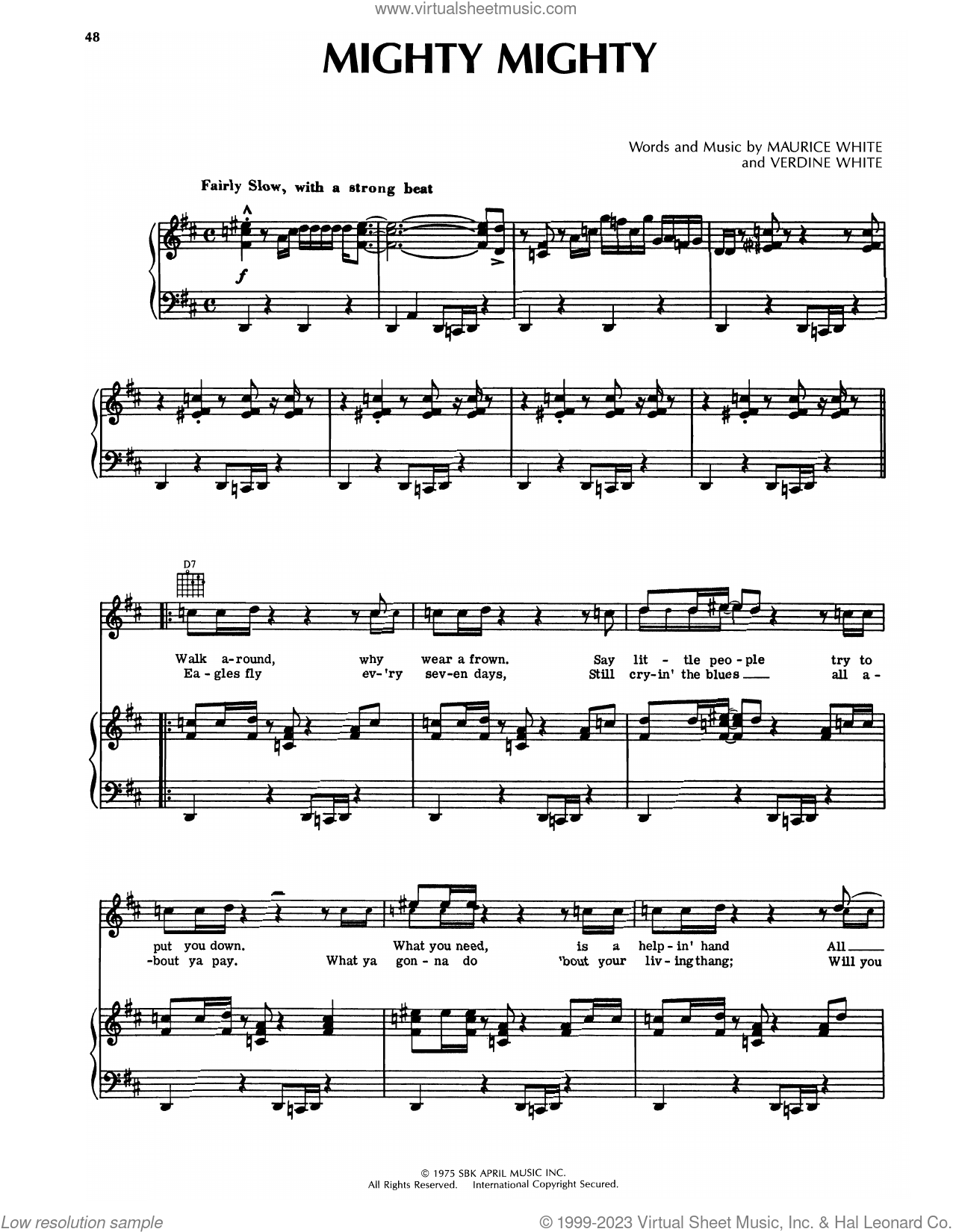 Mighty Mighty sheet music for voice, piano or guitar (PDF)