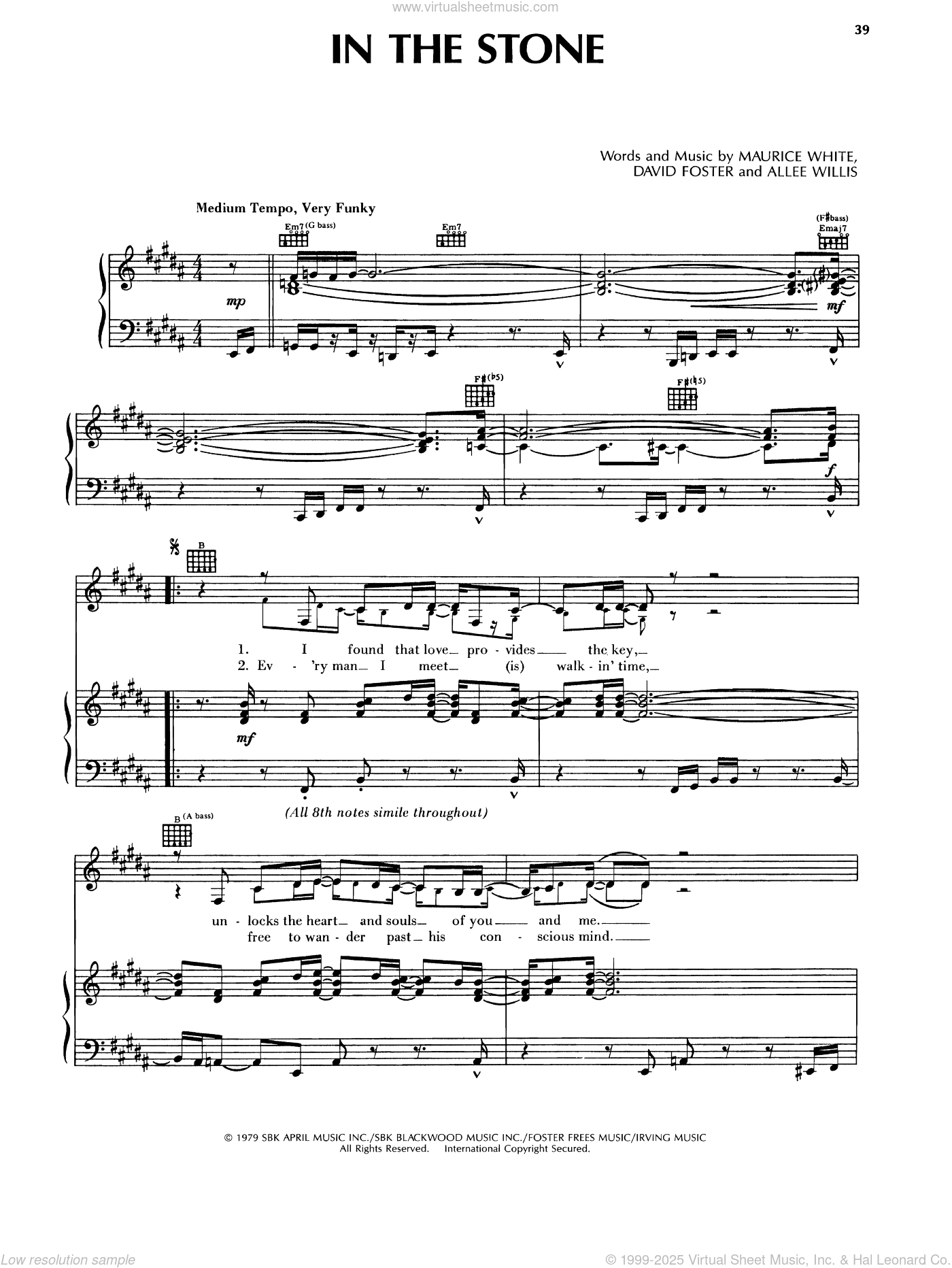 In The Stone sheet music for voice, piano or guitar (PDF)