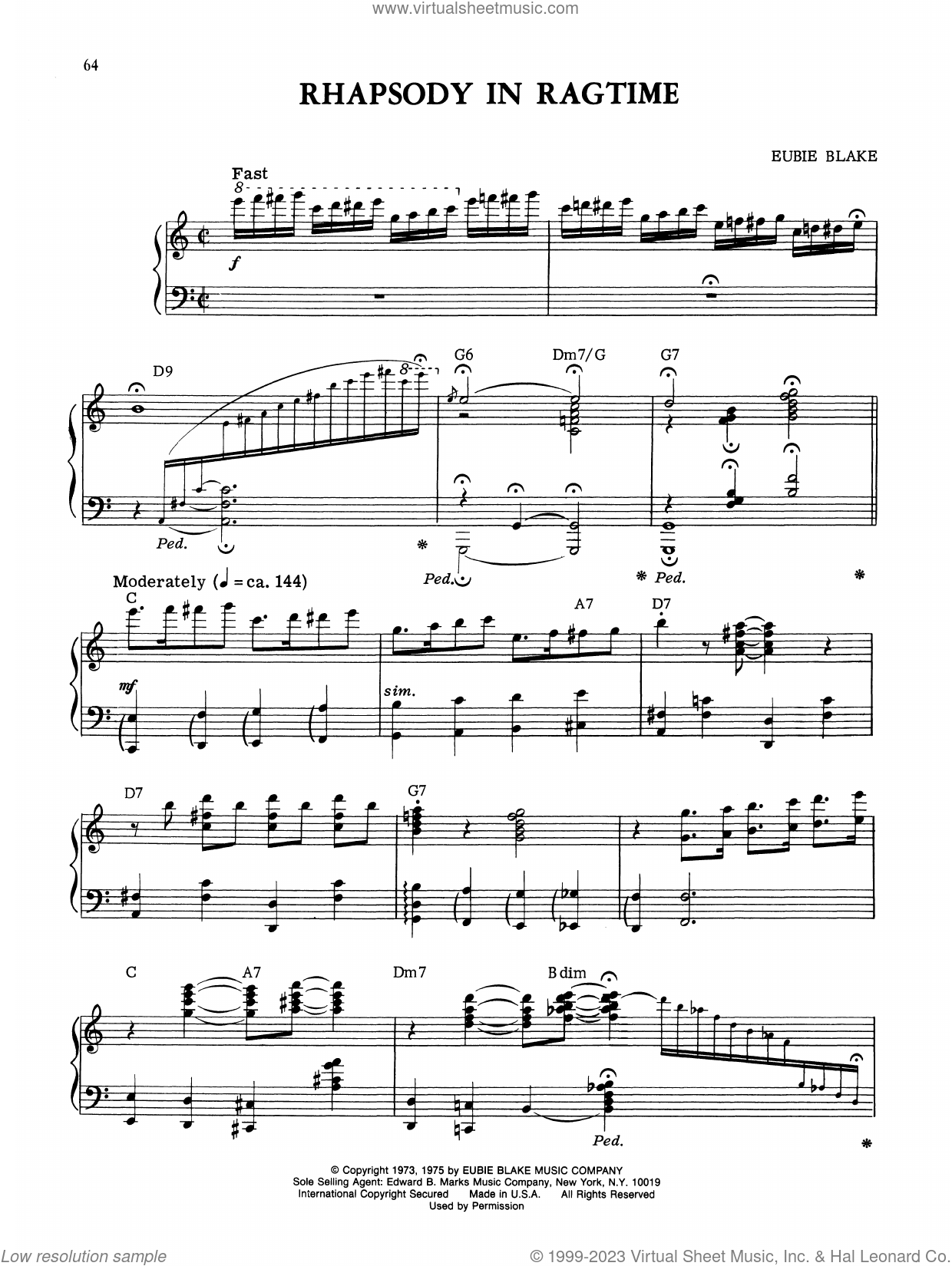 Rhapsody In Ragtime sheet music for piano solo (PDF)