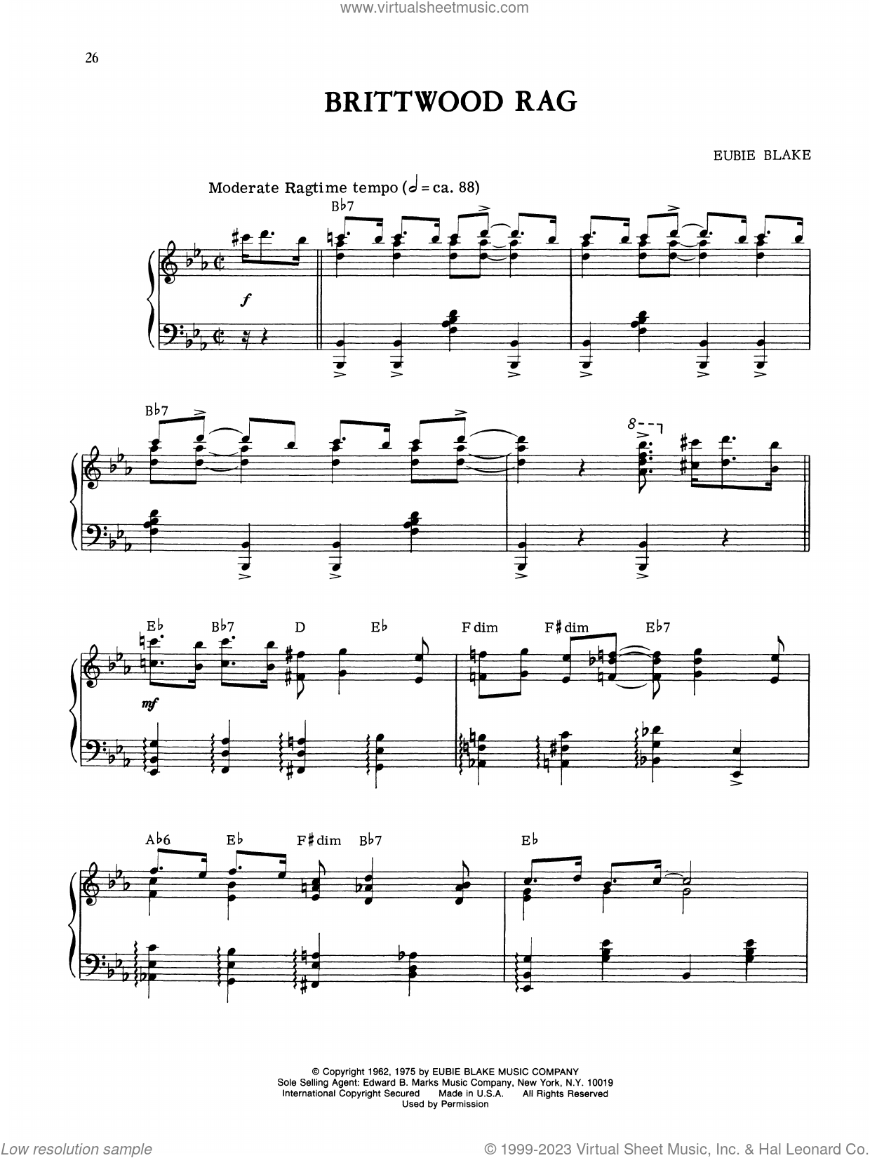 Brittwood Rag sheet music for piano solo (PDF)