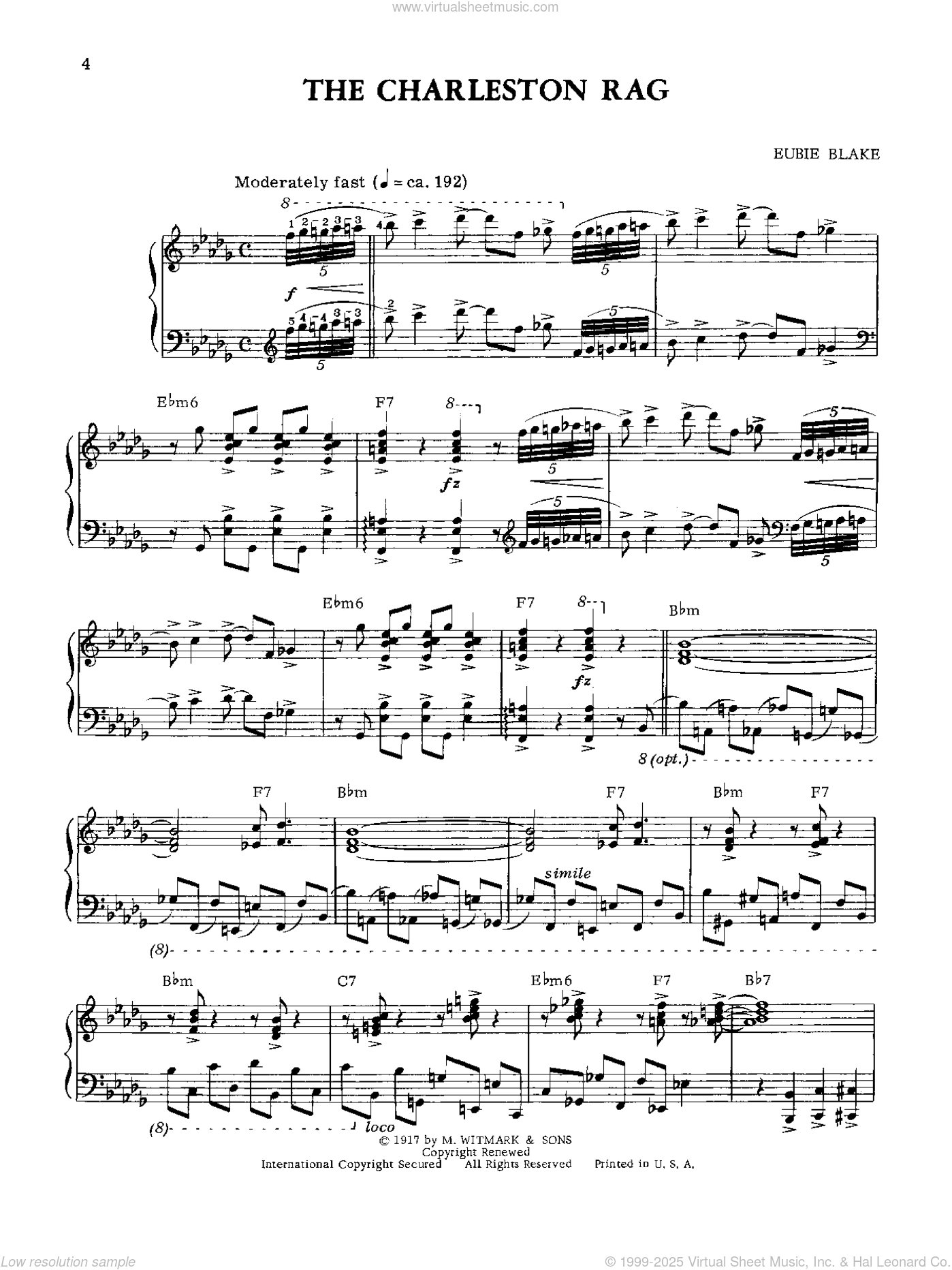 The Charleston Rag sheet music for piano solo (PDF)