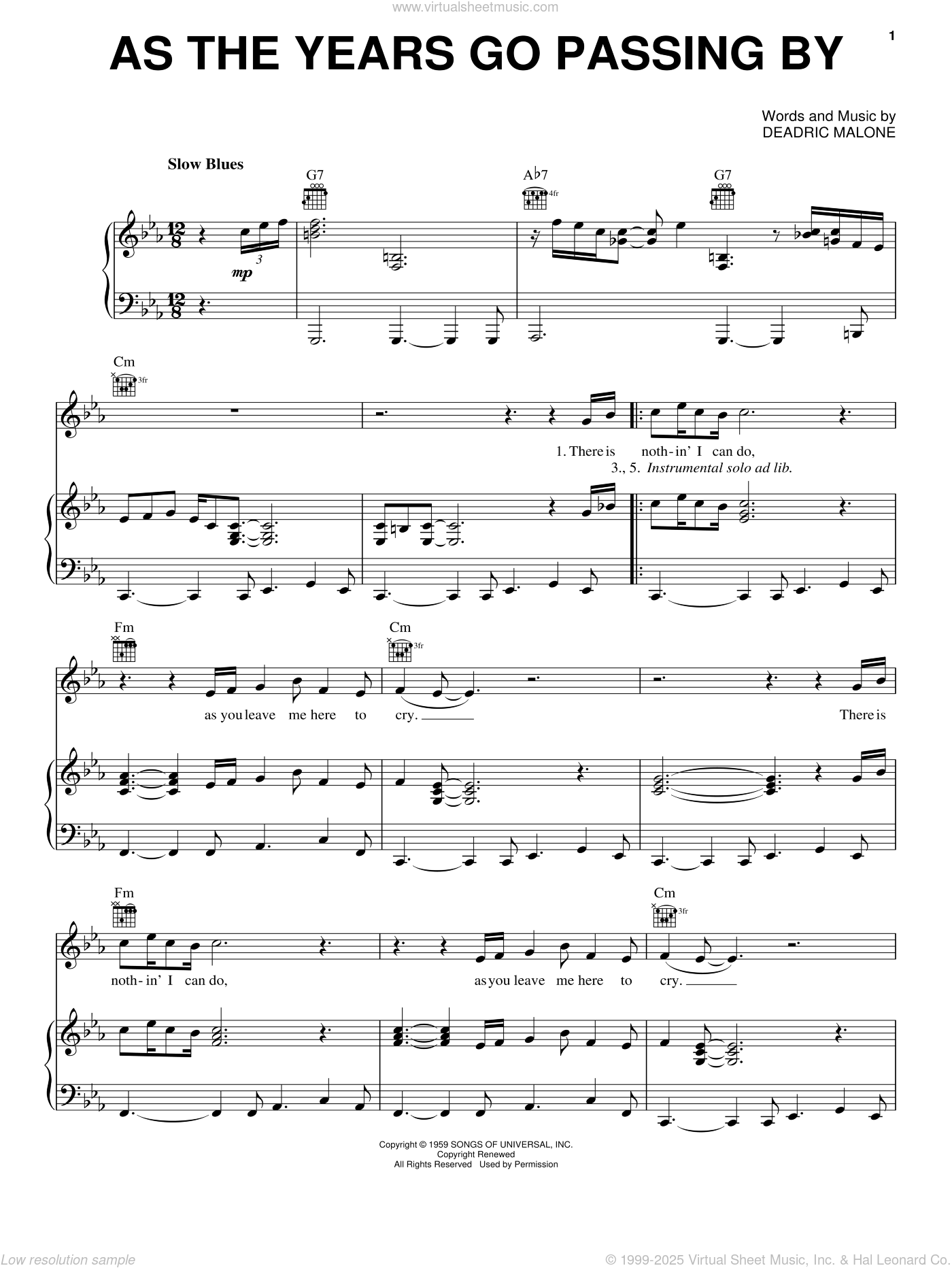 Malone As The Years Go Passing By Sheet Music For Voice Piano Or Guitar