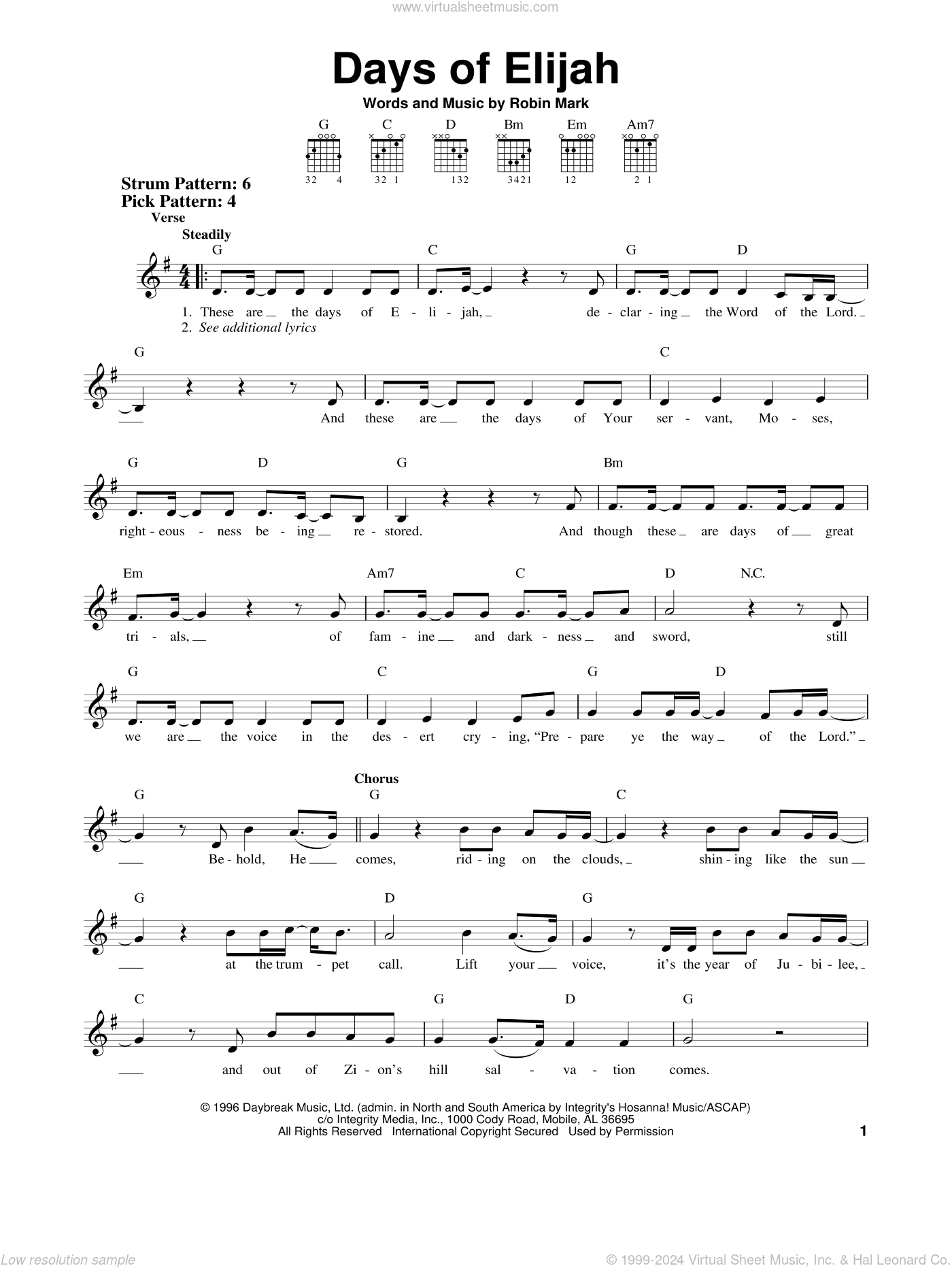Days Of Elijah sheet music for guitar solo (chords) (PDF)