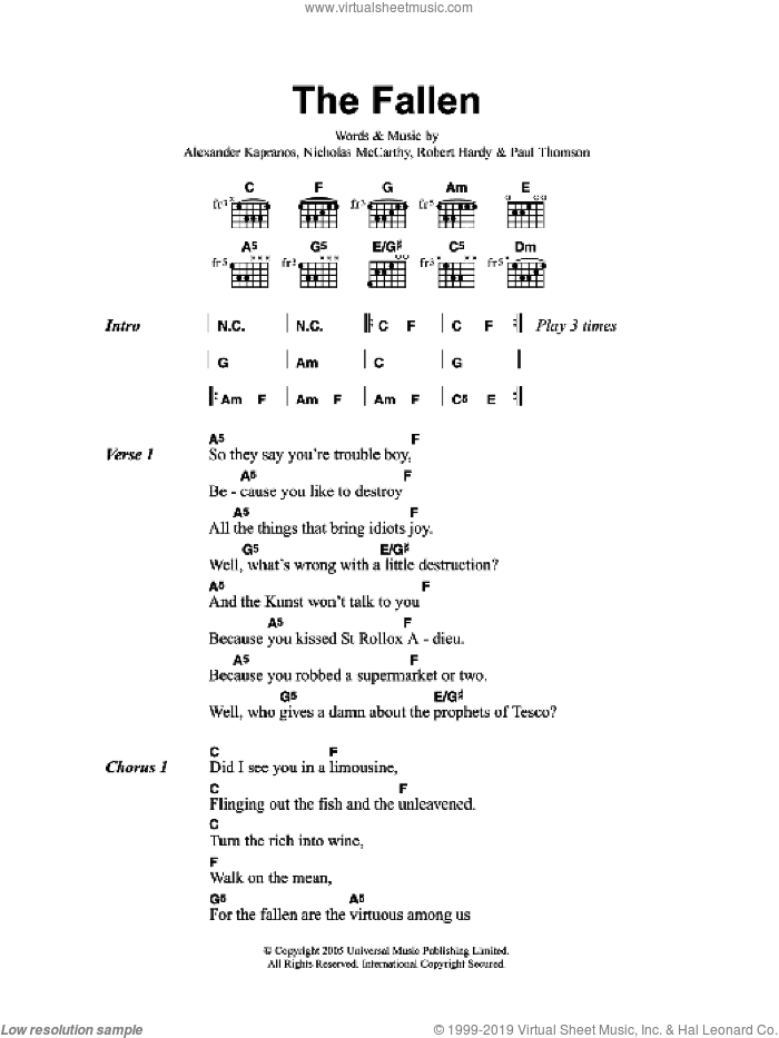 The Fallen sheet music for guitar (chords) (PDF)