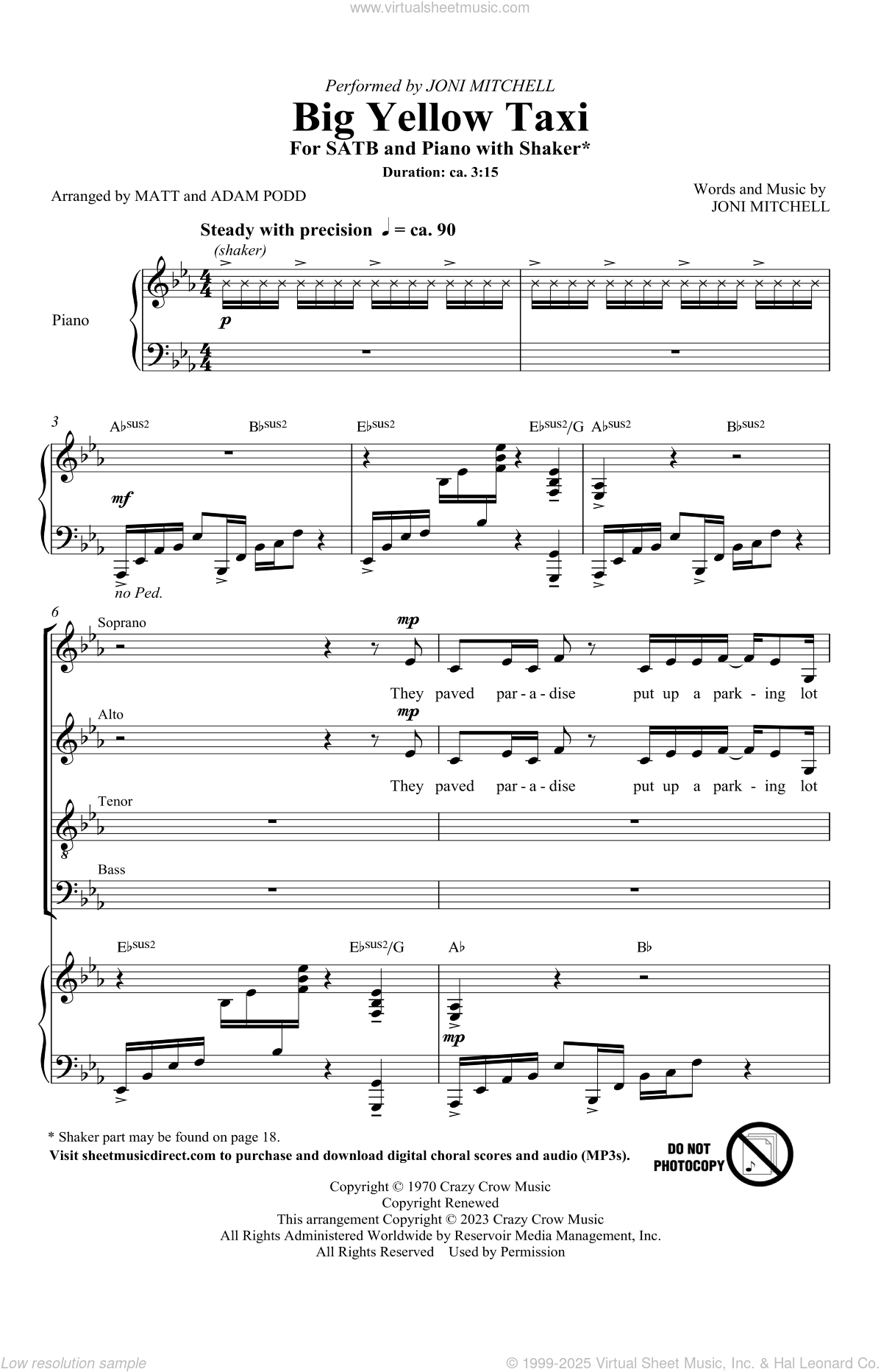 Big Yellow Taxi (arr. Adam and Matt Podd) sheet music for choir (SATB ...