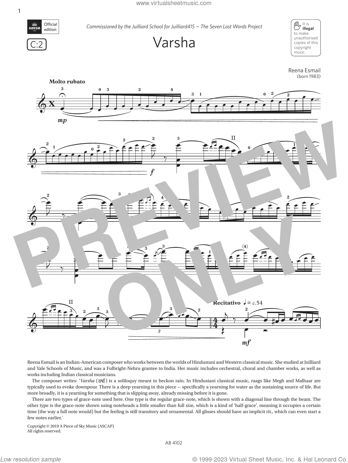 Varsha (Grade 8, C2, from the ABRSM Violin Syllabus from 2024) sheet ...