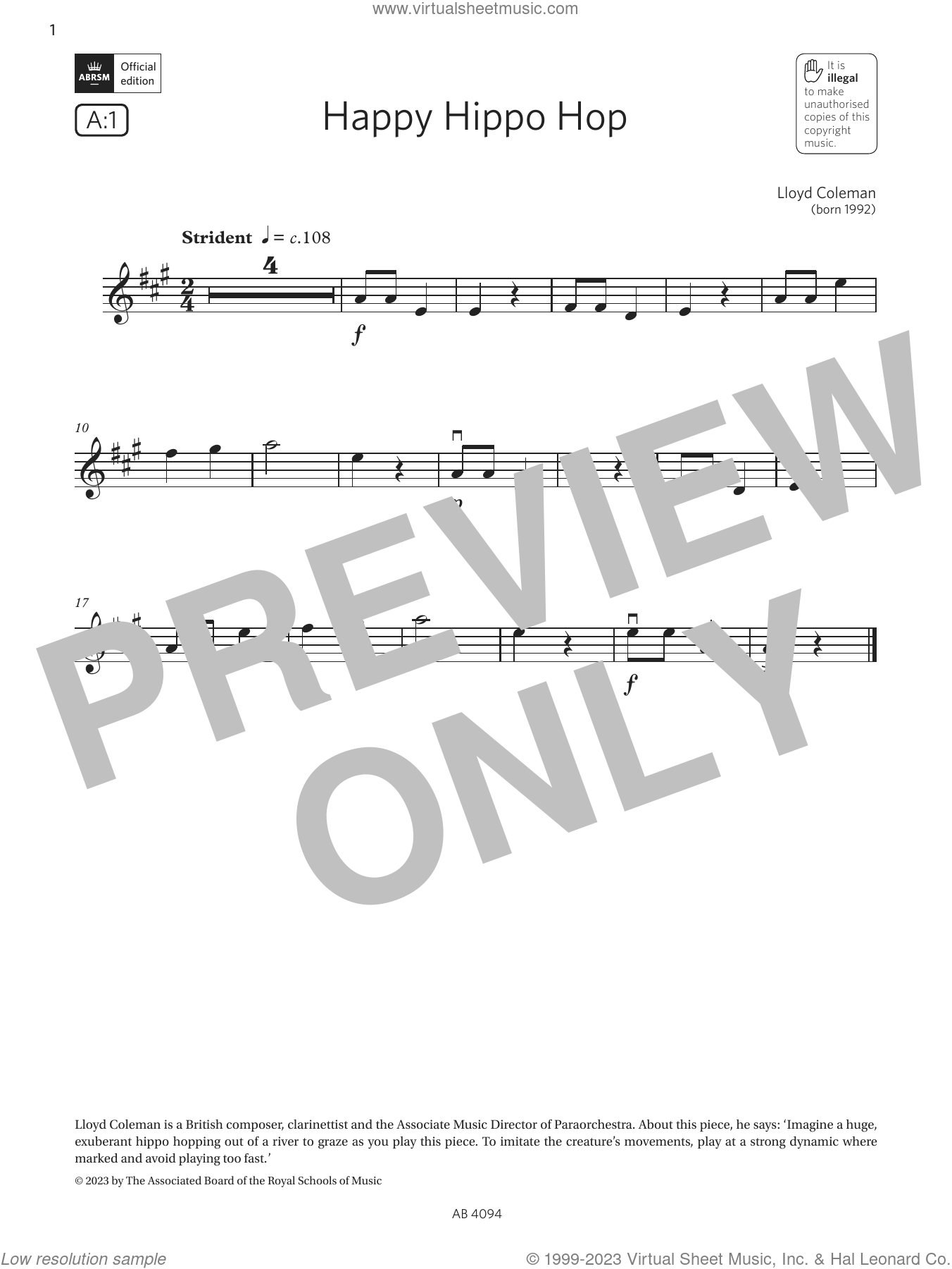 Happy Hippo Hop (Grade Initial, A1, from the ABRSM Violin Syllabus from ...