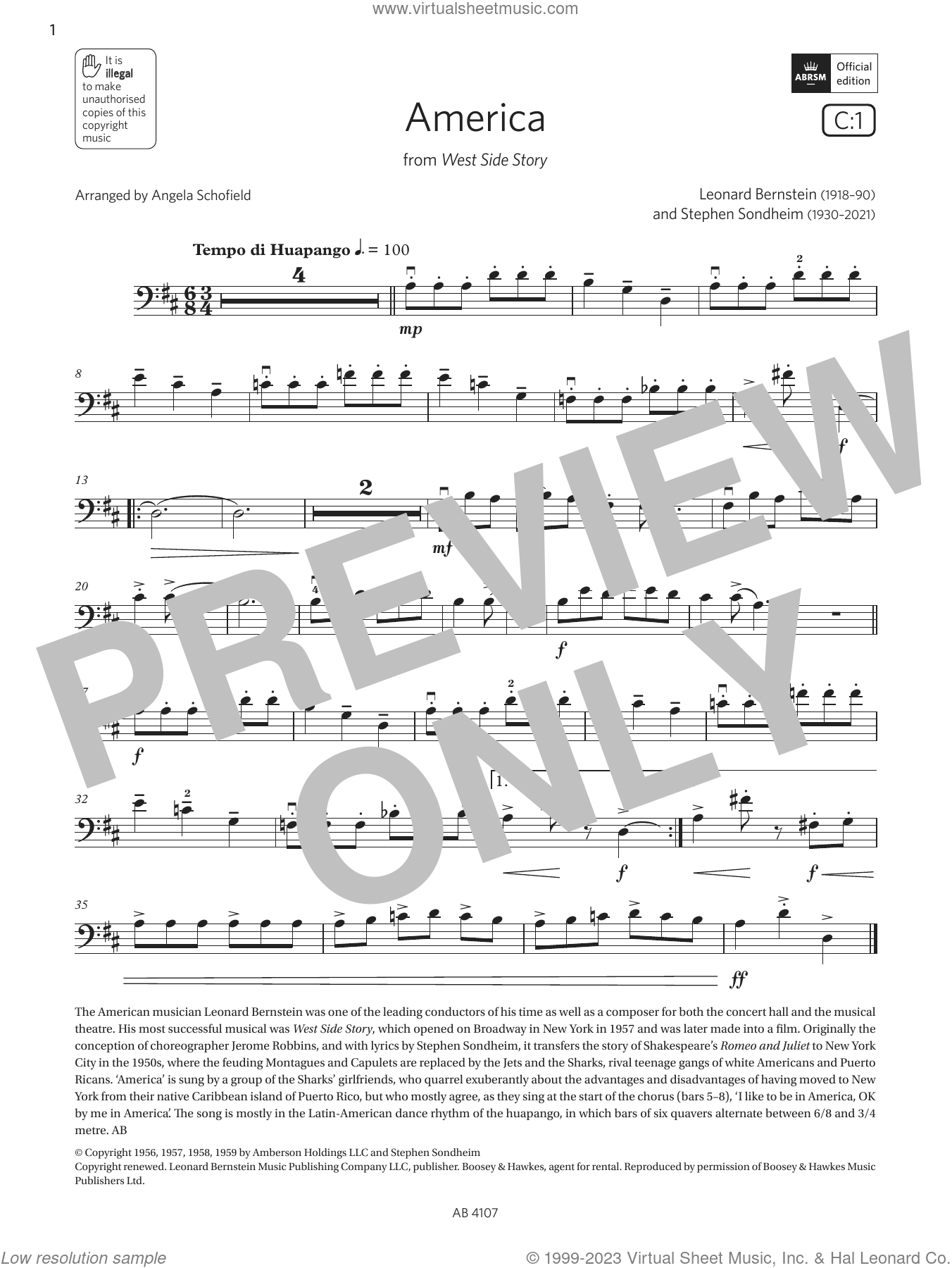 America (Grade 4, C1, from the ABRSM Cello Syllabus from 2024) sheet ...