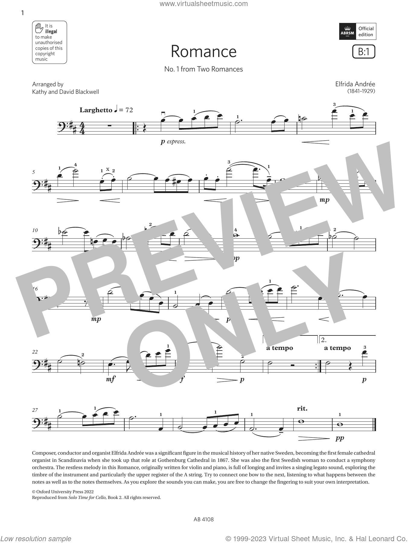 Romance No. 1 (Grade 5, B1, from the ABRSM Cello Syllabus from 2024 ...