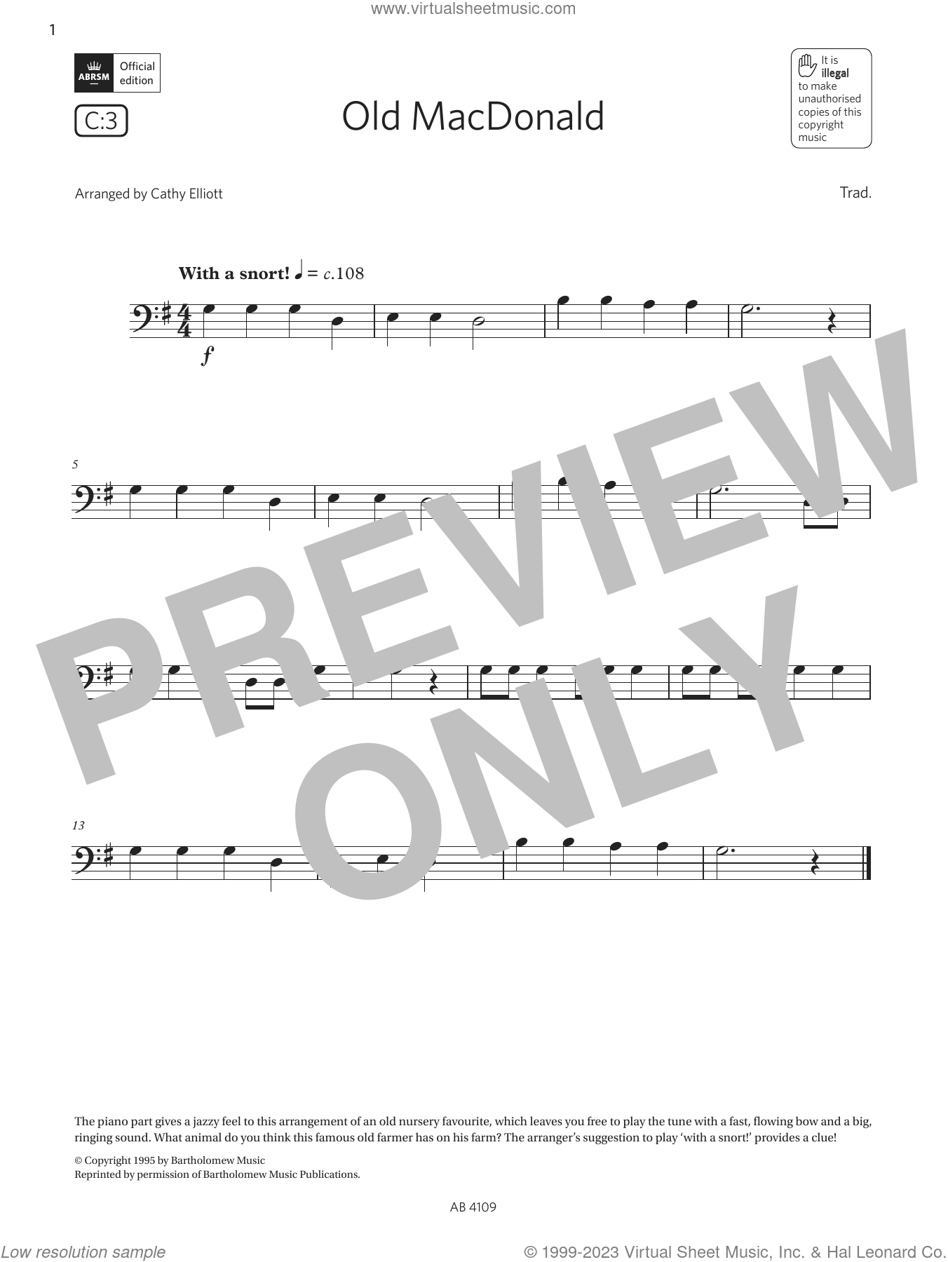 Old MacDonald (Grade Initial, C3, from the ABRSM Double Bass Syllabus ...